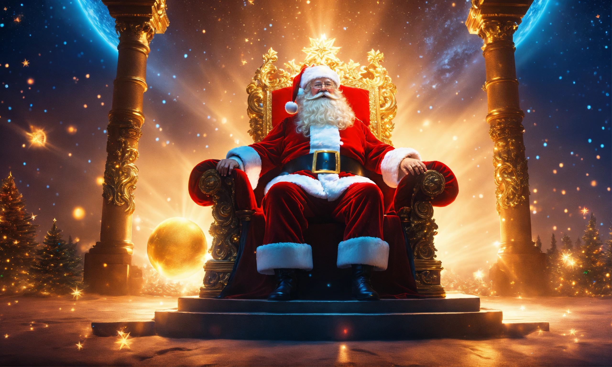 Lexica - Santa Claus sitting on a king's golden throne, with the planet ...
