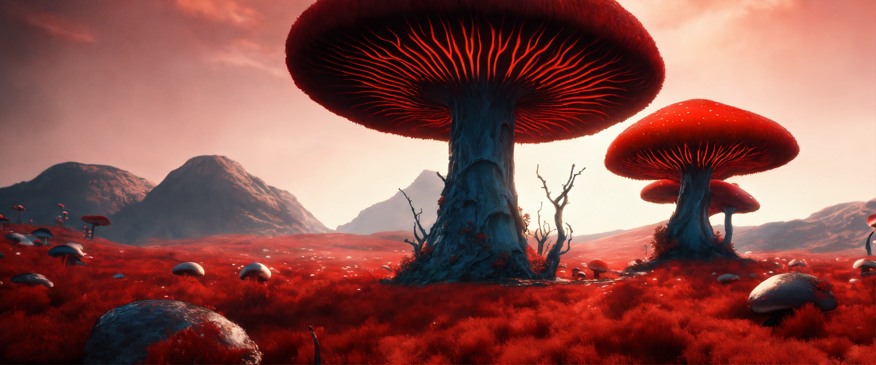 Lexica - A fantasy red alien landscape with alien flora that has ...