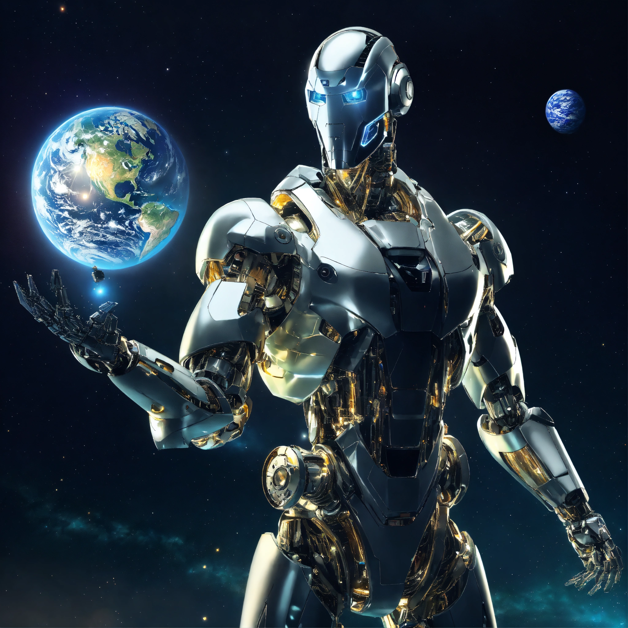 Lexica - The image showcases a humanoid robot against a cosmic backdrop ...