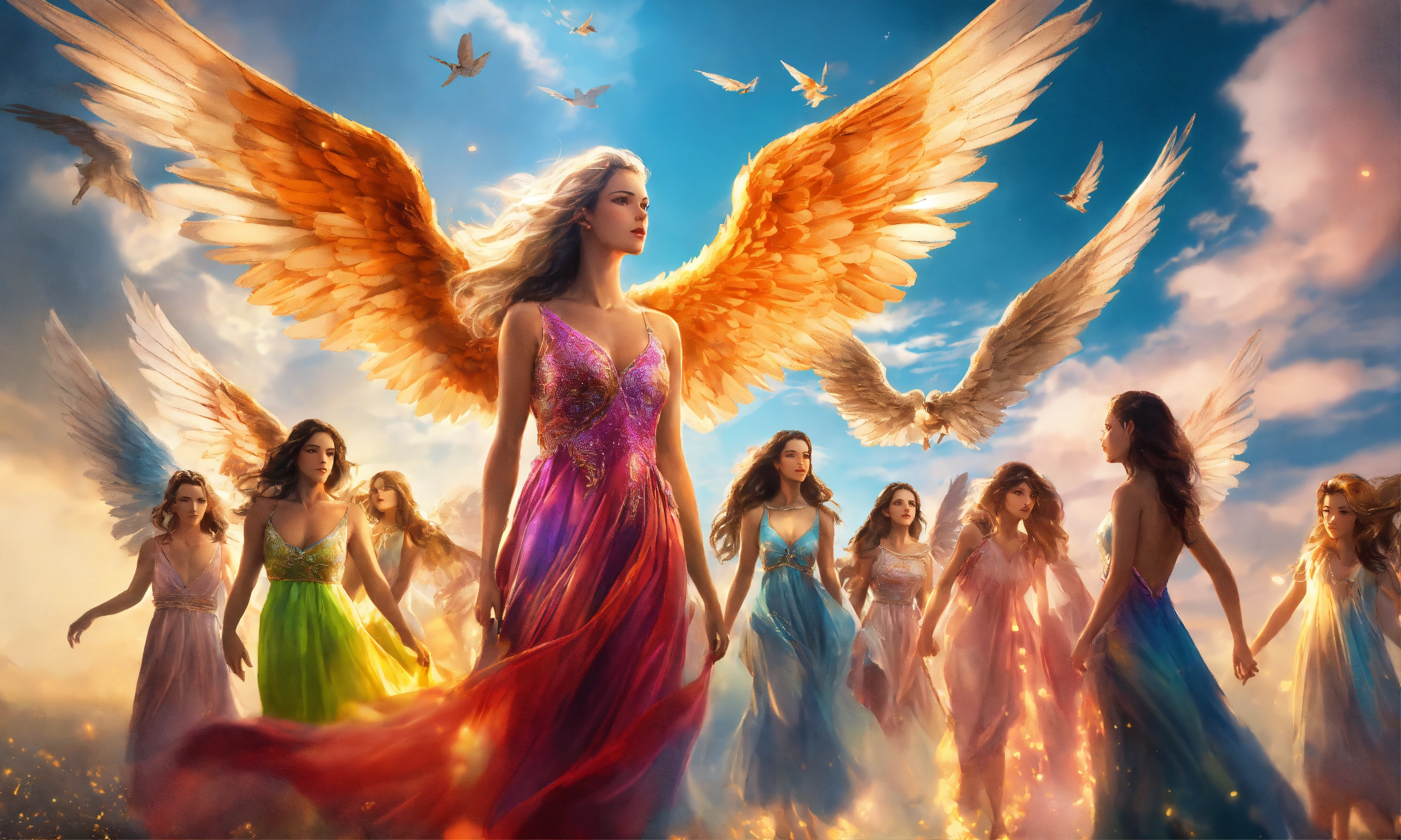 Lexica - Many female angels and male angels flying in the sky ...