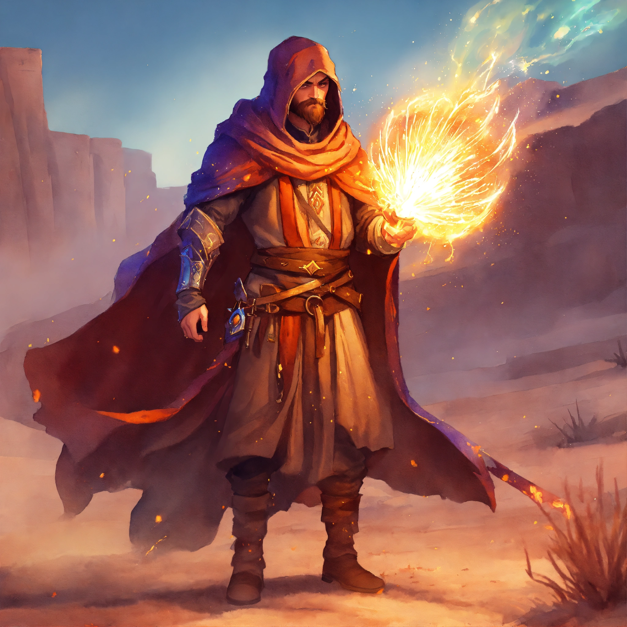 Lexica - Fantasy medieval desert assassin sorcerer with magical sparks ...