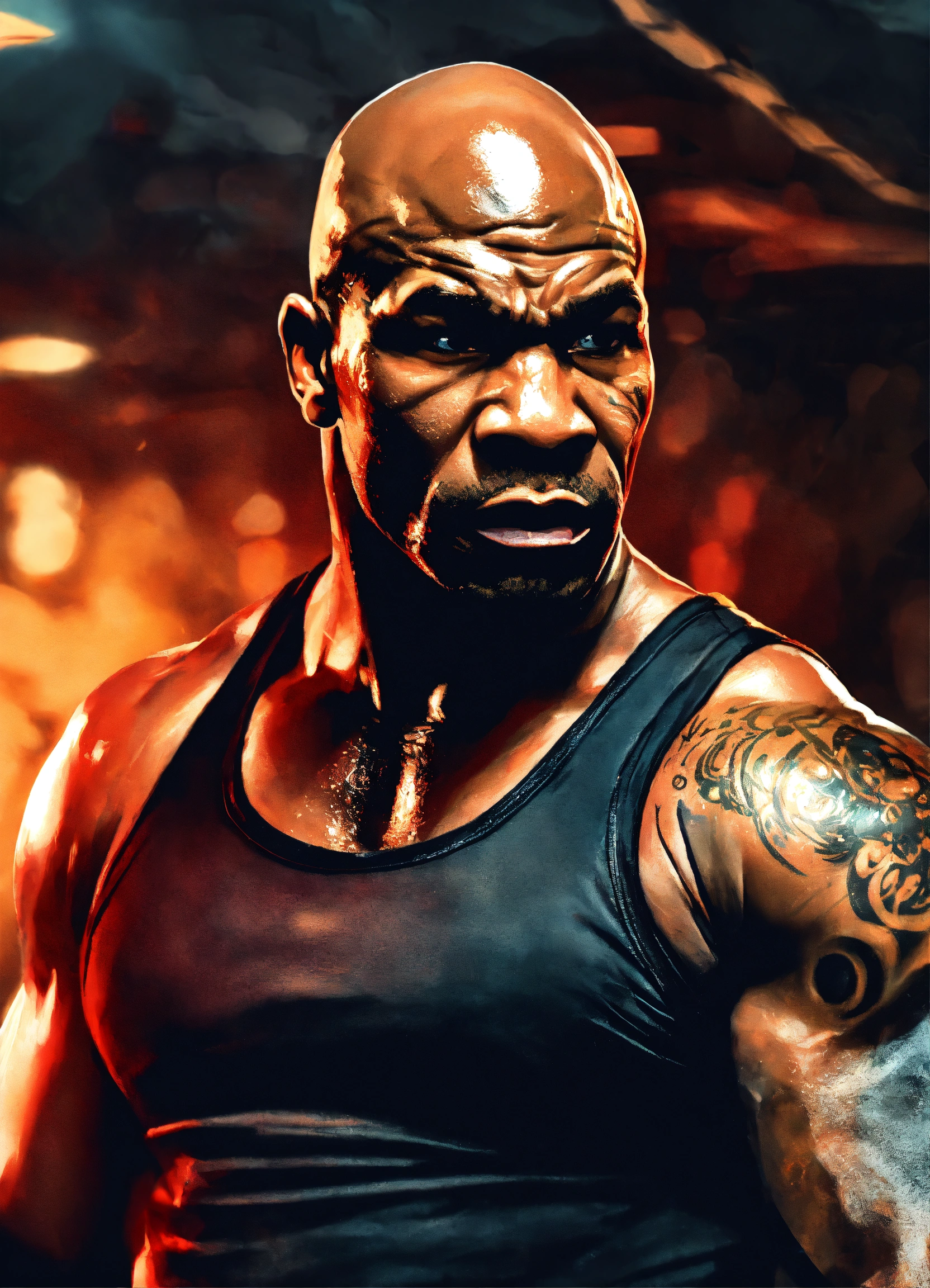 Lexica - Digital portrait of an anger muscular Mike Tyson with a bald ...