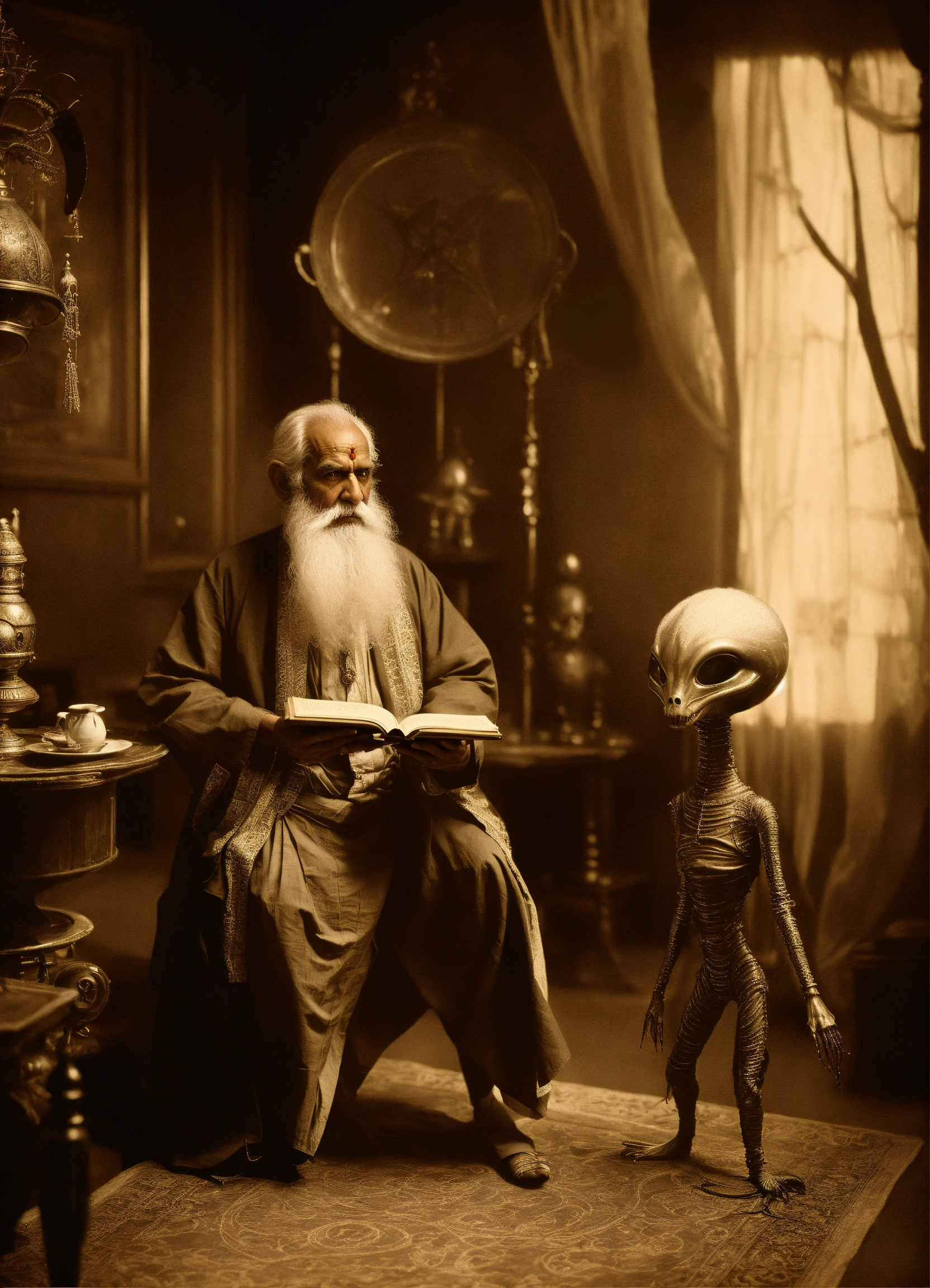 Lexica - Old man wearing hindu fakir , with a turbant , standing next ...