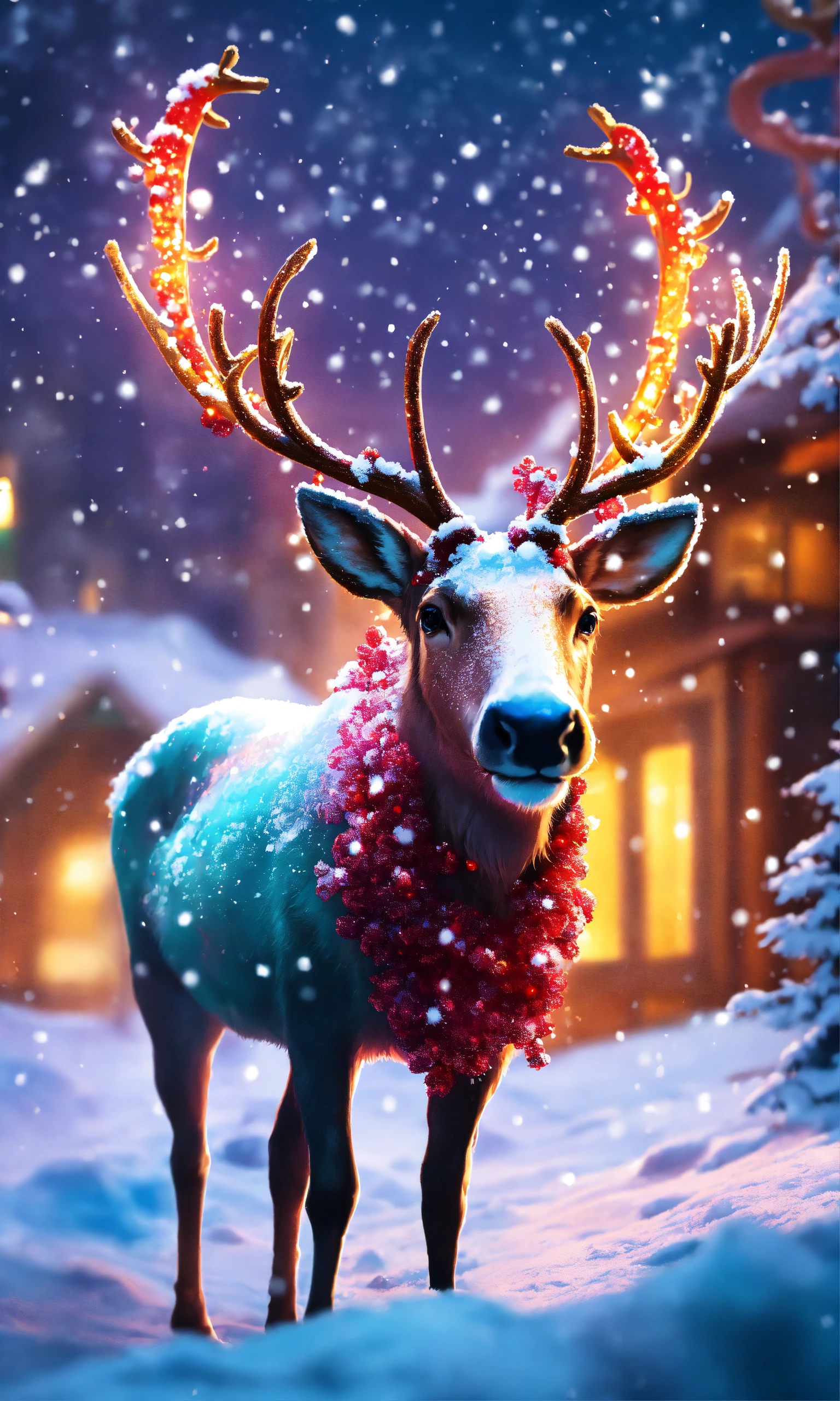 Lexica - Reindeer colorful cool 8k snowfall christmas