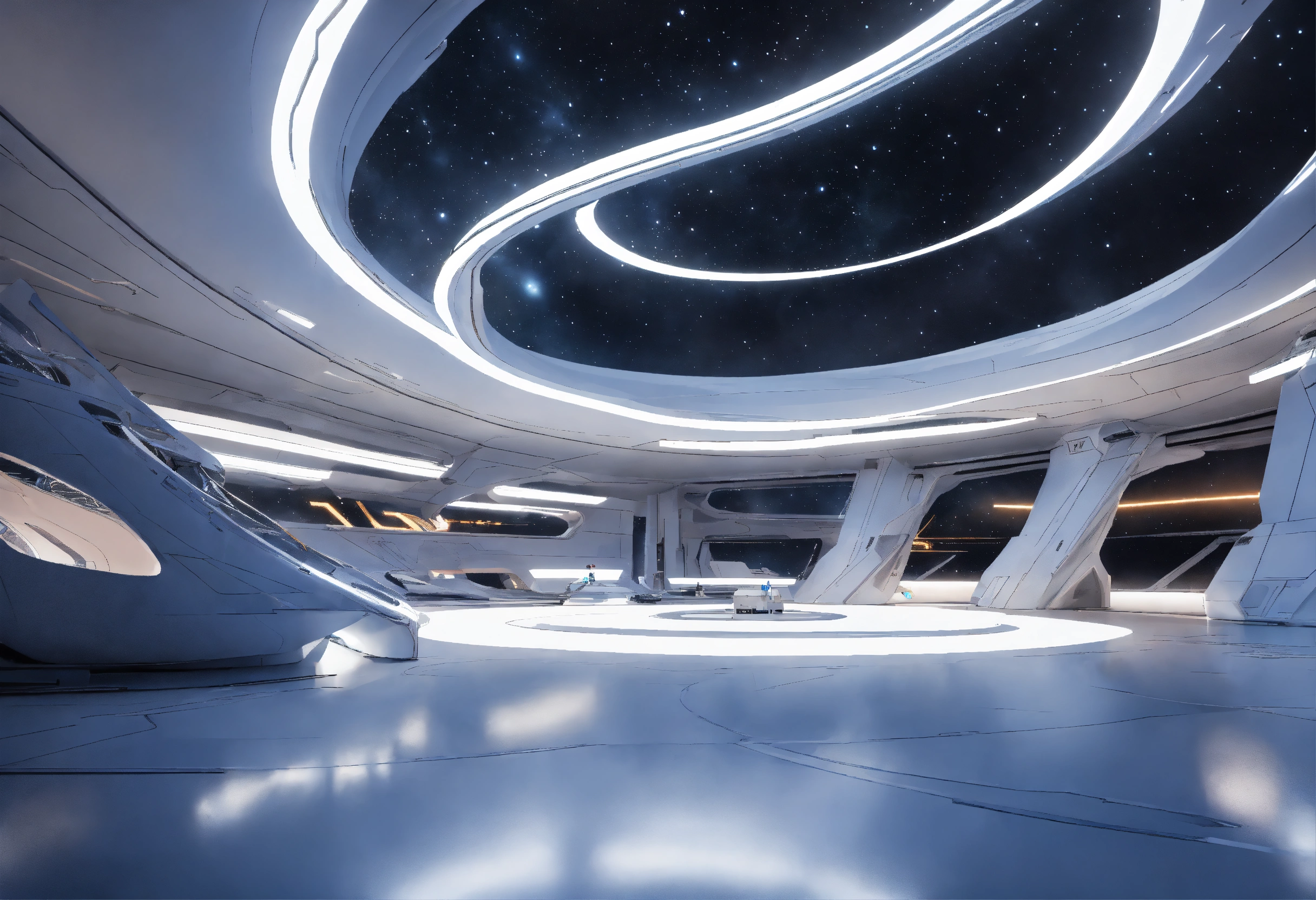Lexica - Incredible white 360 spaceport orbiting in space, zaha hadid ...