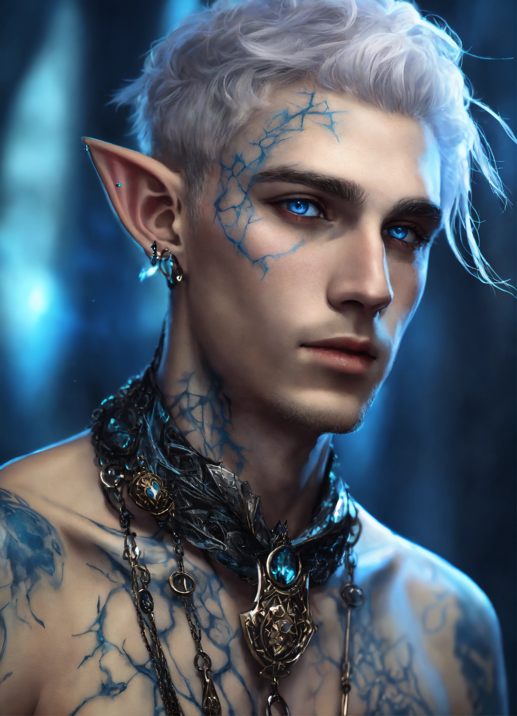 Lexica - Fantasy portrait of a tatooed sickly pale-skinned male elf ...