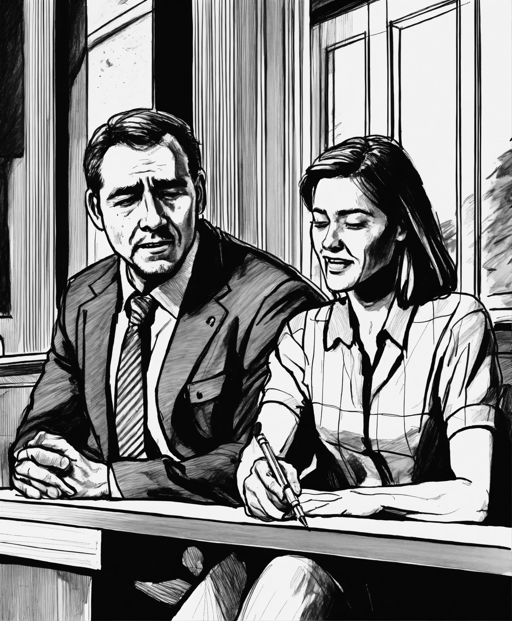 Lexica - Generate a black and white pen and ink sketch illustrating a ...