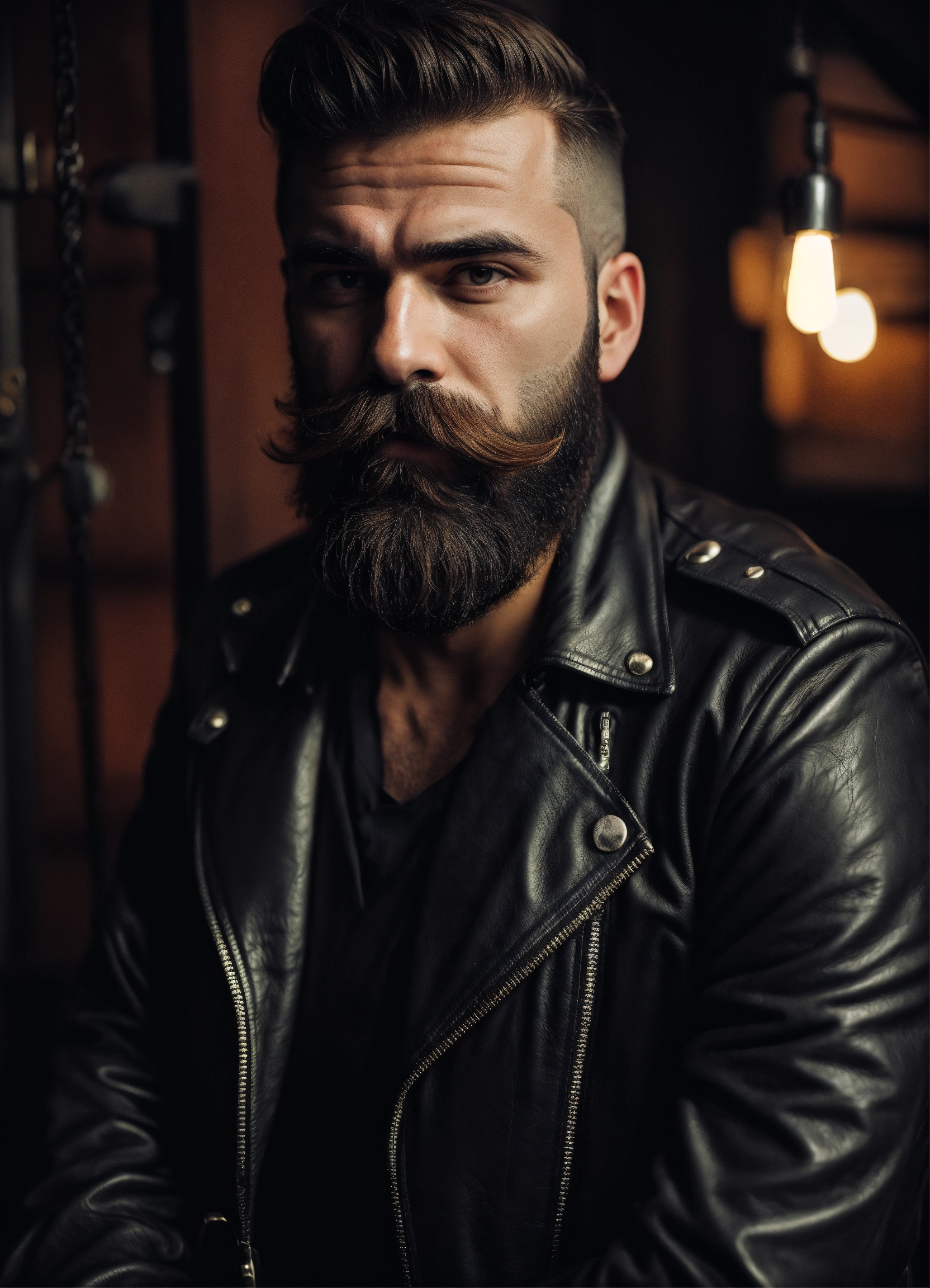 Lexica - Brutal man in the leather jacket beard mustache