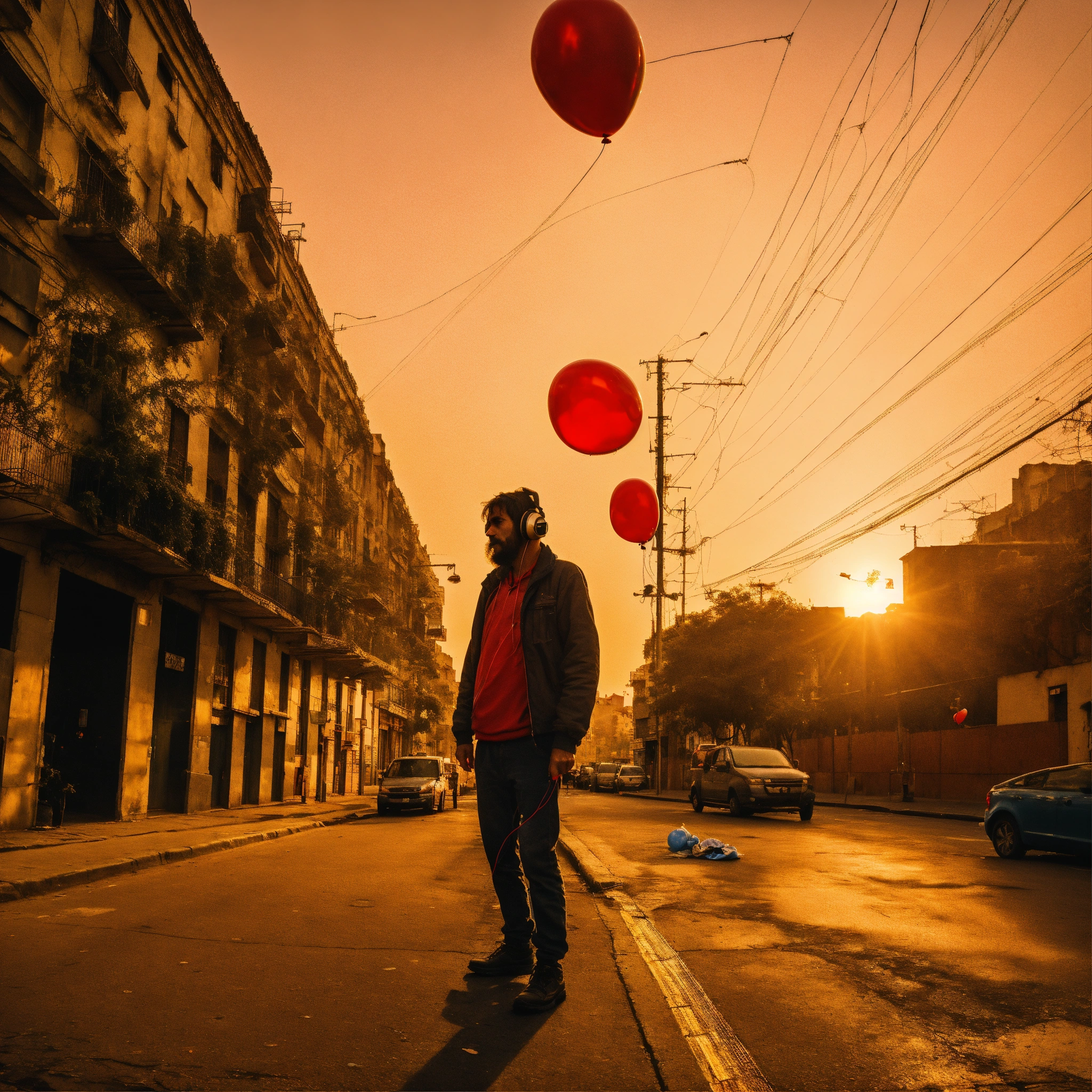 Lexica - Very creepy homeless standing in the street, with headphones ...