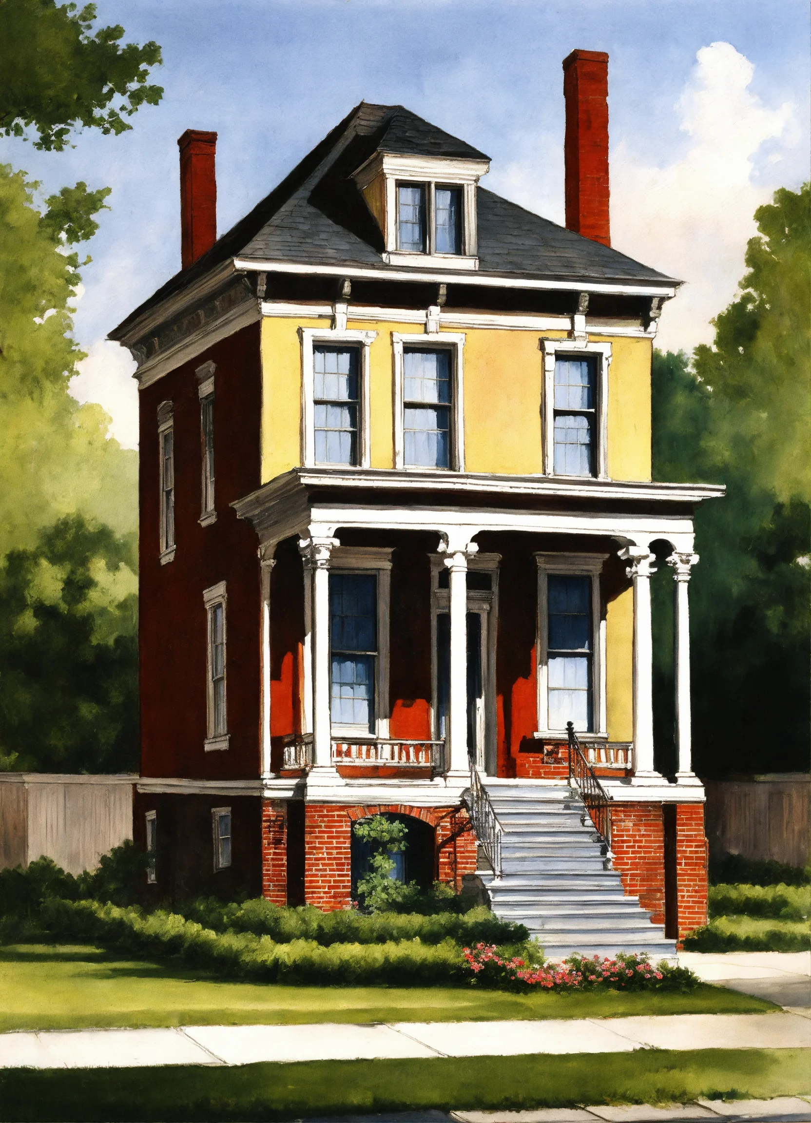 Lexica - Historic painting rendering, 1800s, Italianate two story house ...