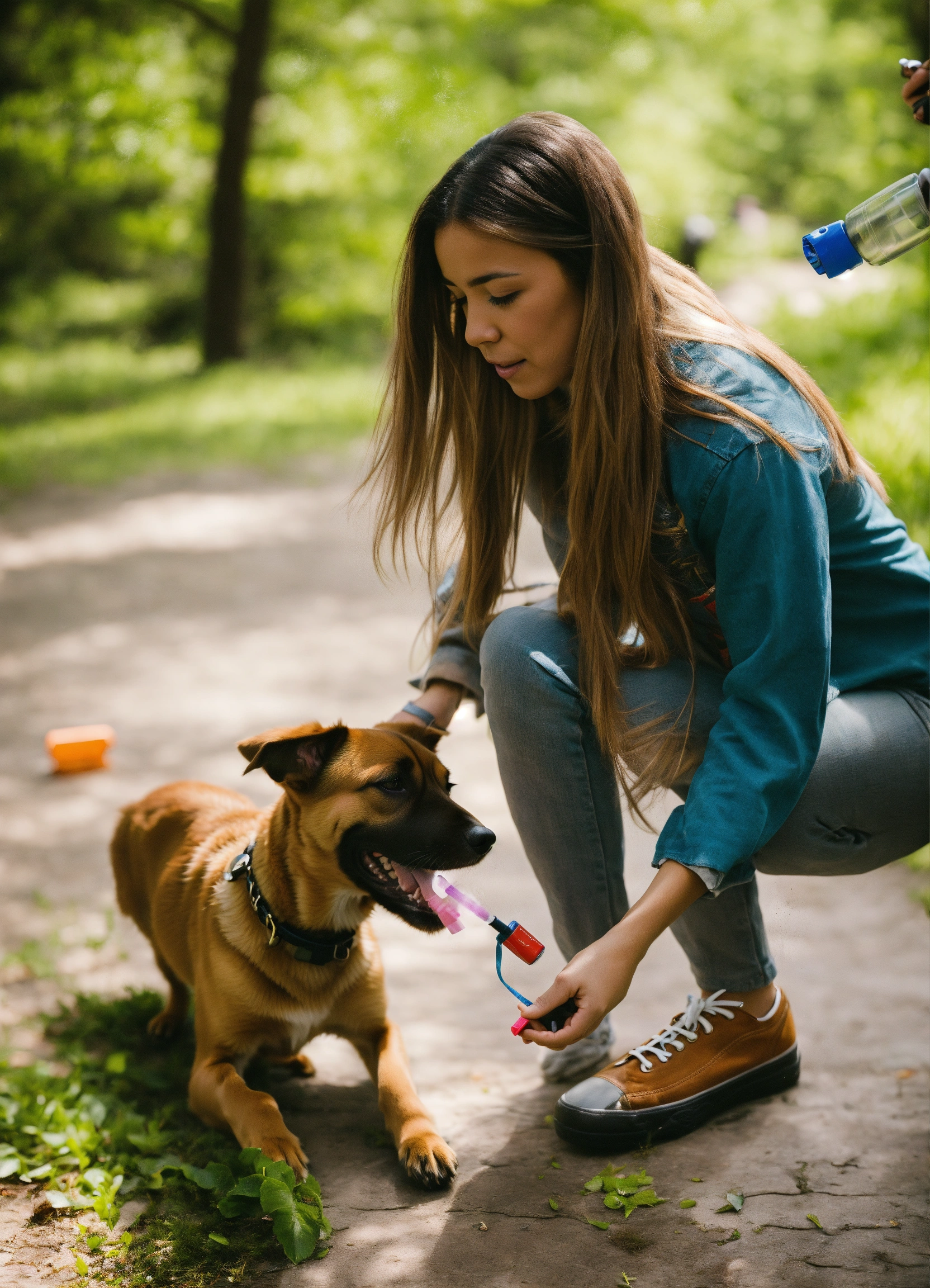 Lexica - Girl spraying pepper spray on dog.