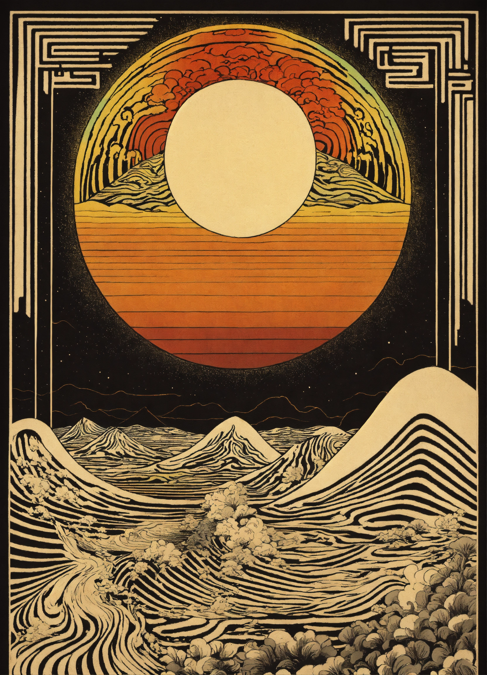 Lexica - Japanese vintage poster ,oriental , psychedelic realm , nebula ...