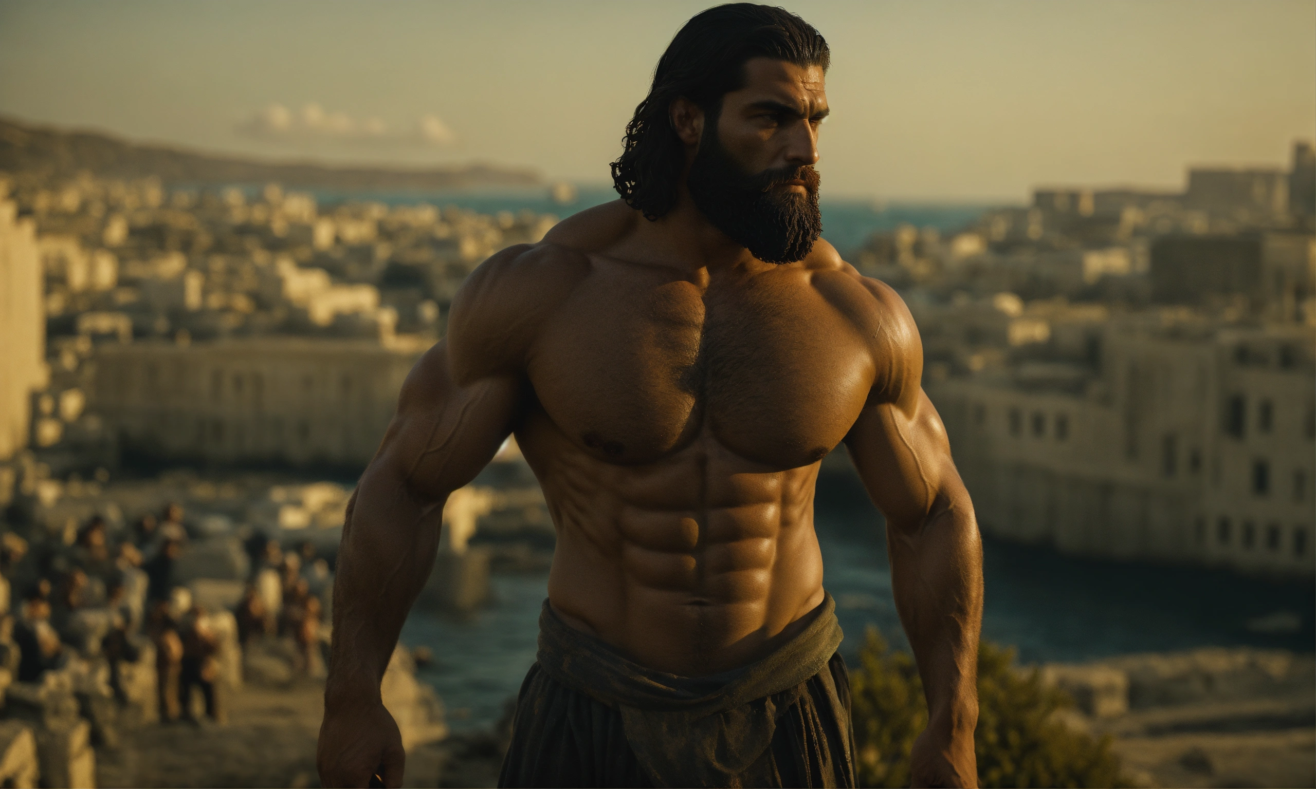 Lexica - A muscular statue of a strong Greek man with a beard and scars ...