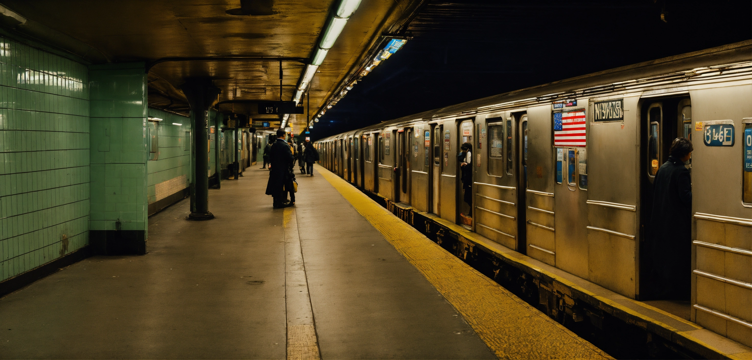 Lexica - Cinematic movie look, new york Subway platform, haze, night
