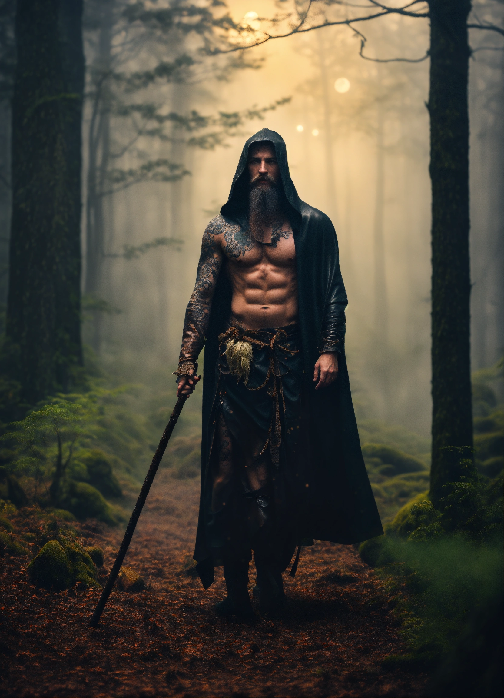 Lexica - In a photo realistic style, a thin shirtless tattooed insane ...