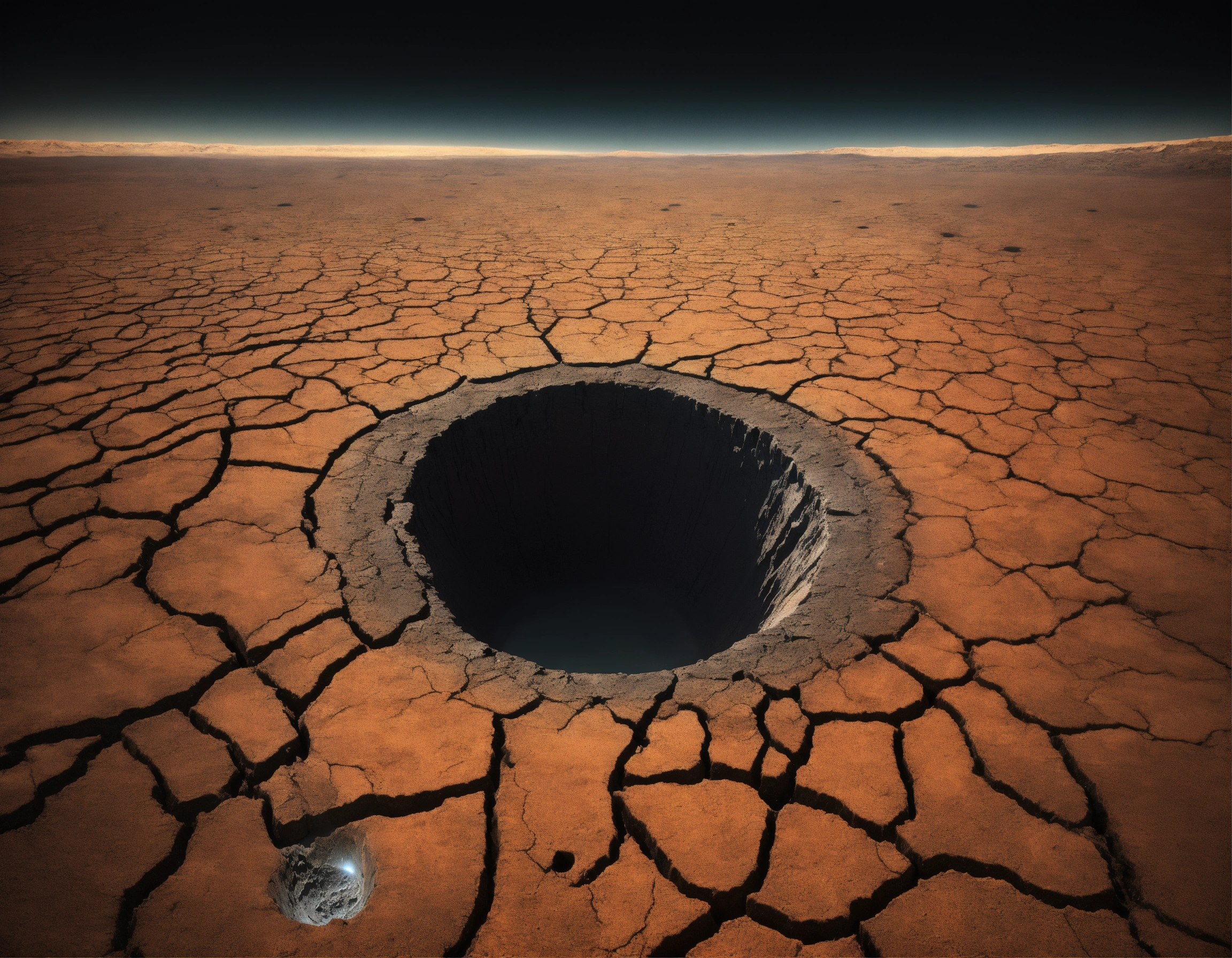 Lexica - Cracked fault lines with a huge polished black hole in the ...