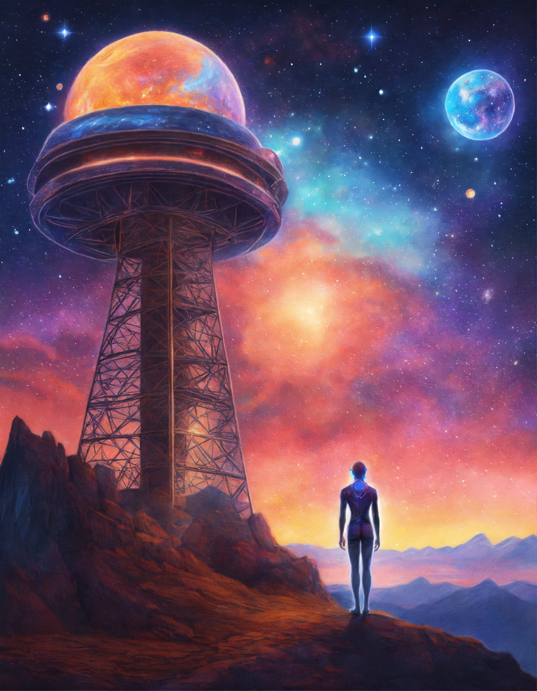 Lexica - Realistic colored pencil drawing of a cosmic illuminated ...