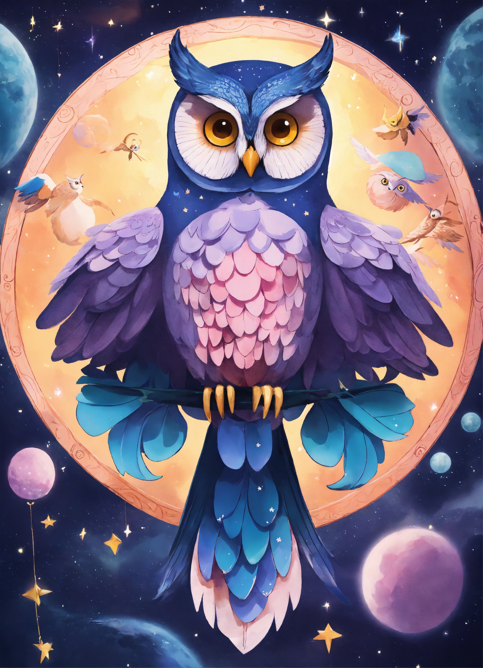 Lexica - Luna the owl, eager to soar, In her class, Celestia the owl, a ...