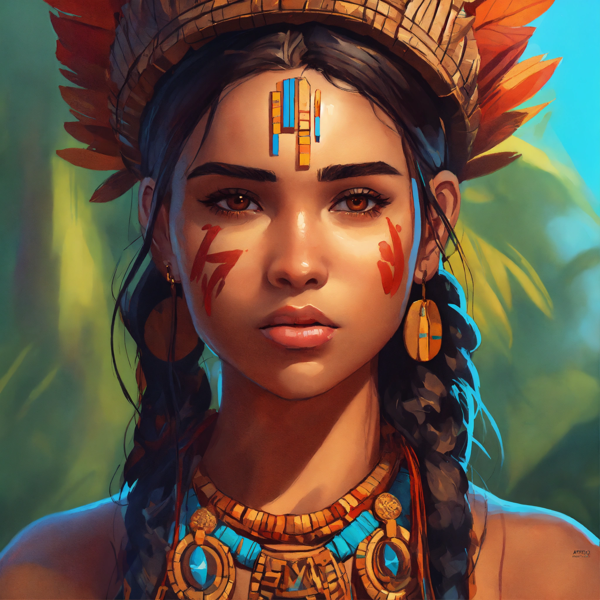 Lexica - Mayan young woman, cartoon oil paint, 2D illustration style ...