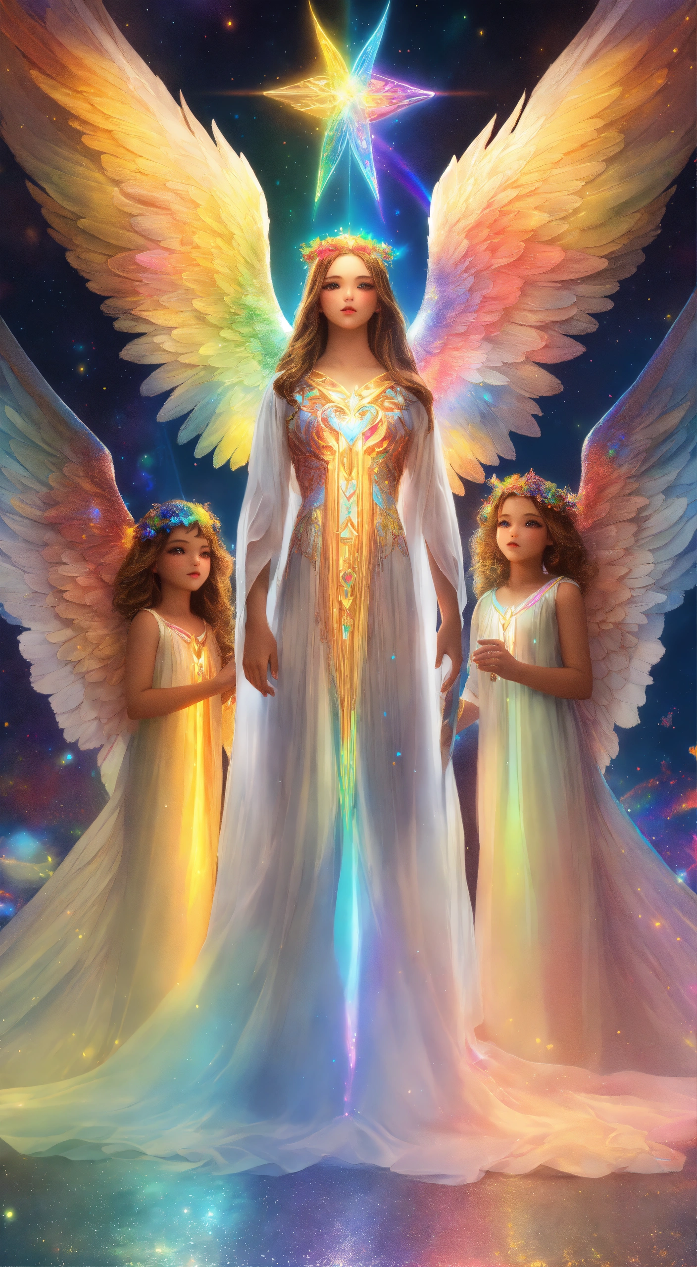 Lexica - 7 hyper-detailed holographic angels together with detailed and ...