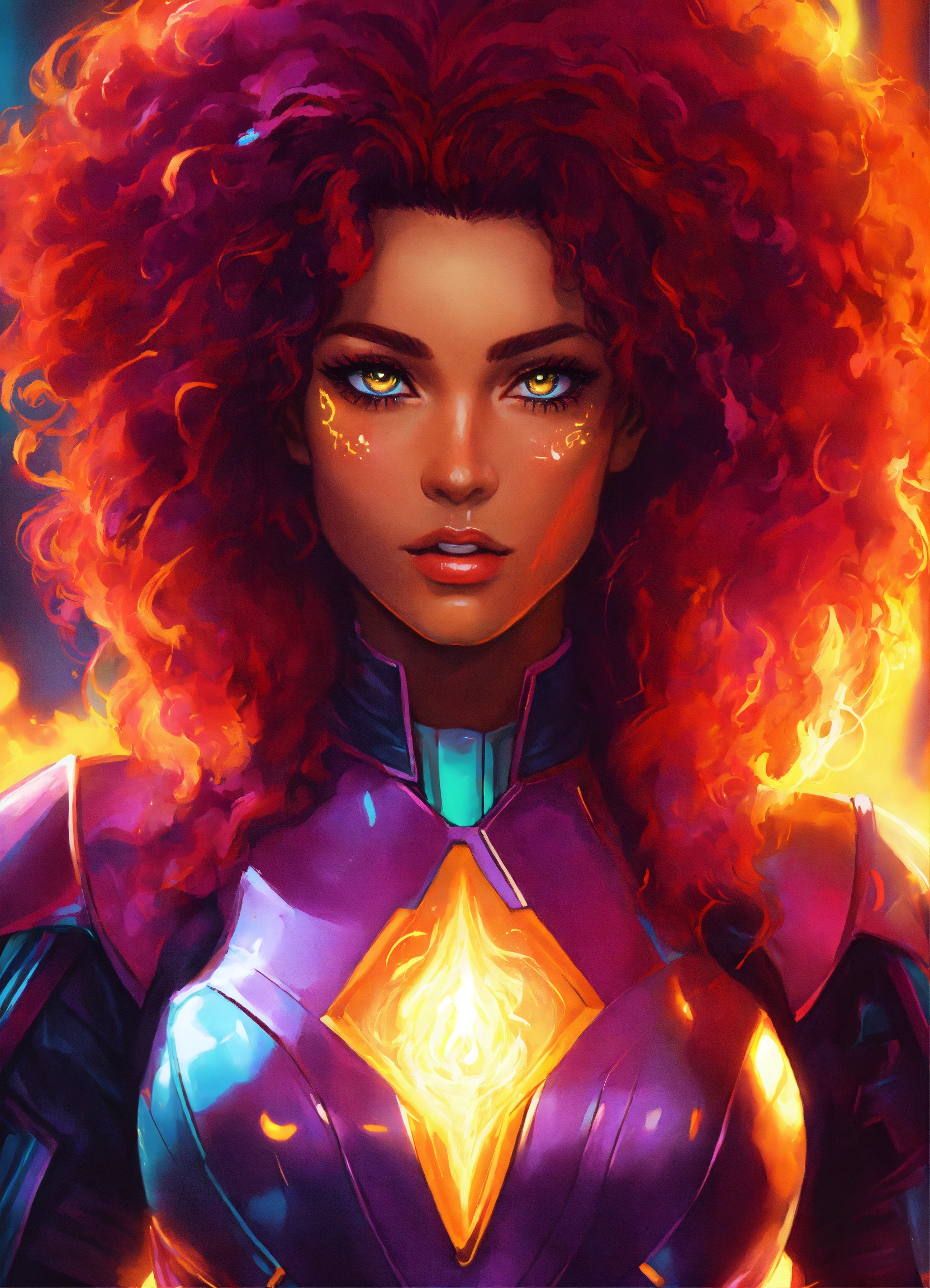 Lexica - "80s Starfire", big hair, light, glowing, power, magic, flames ...