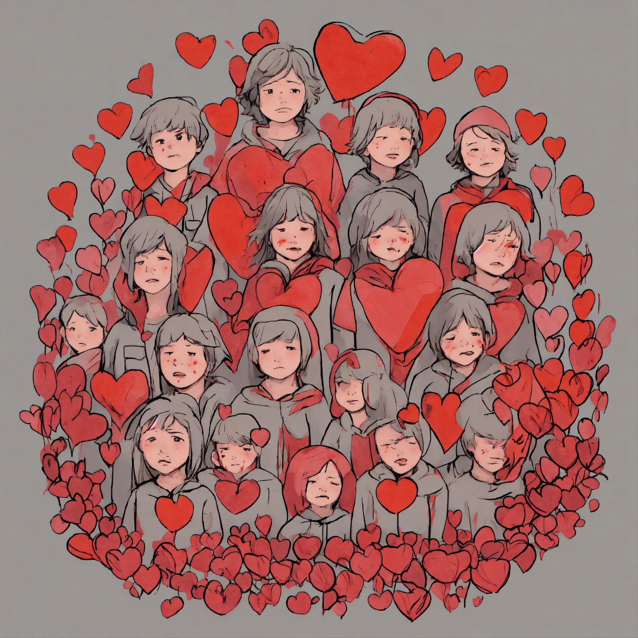 Lexica - Please generate a drawing of a big group of sad children and ...