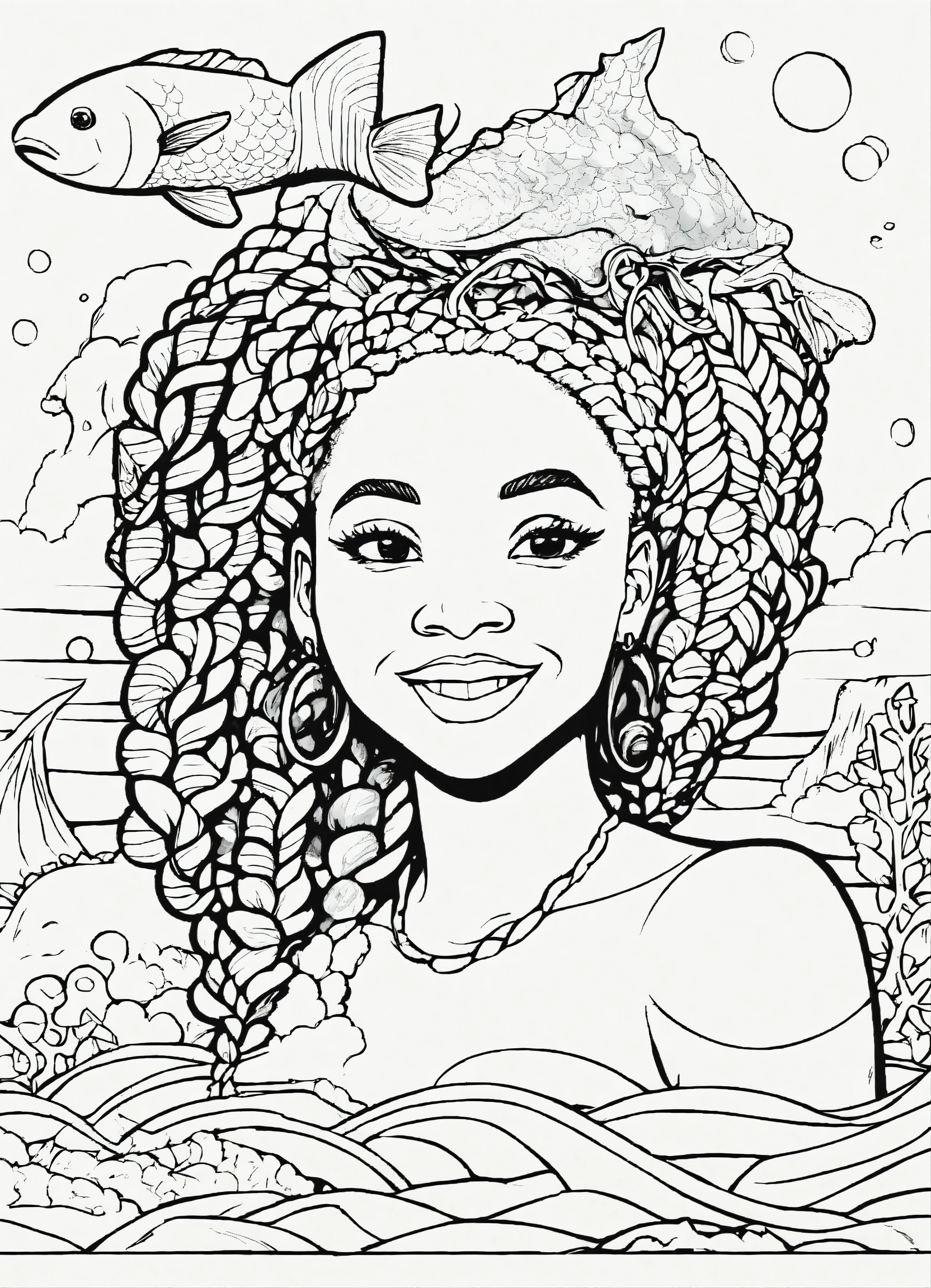 Lexica - African American smiling mermaid blank sin with braids is a ...