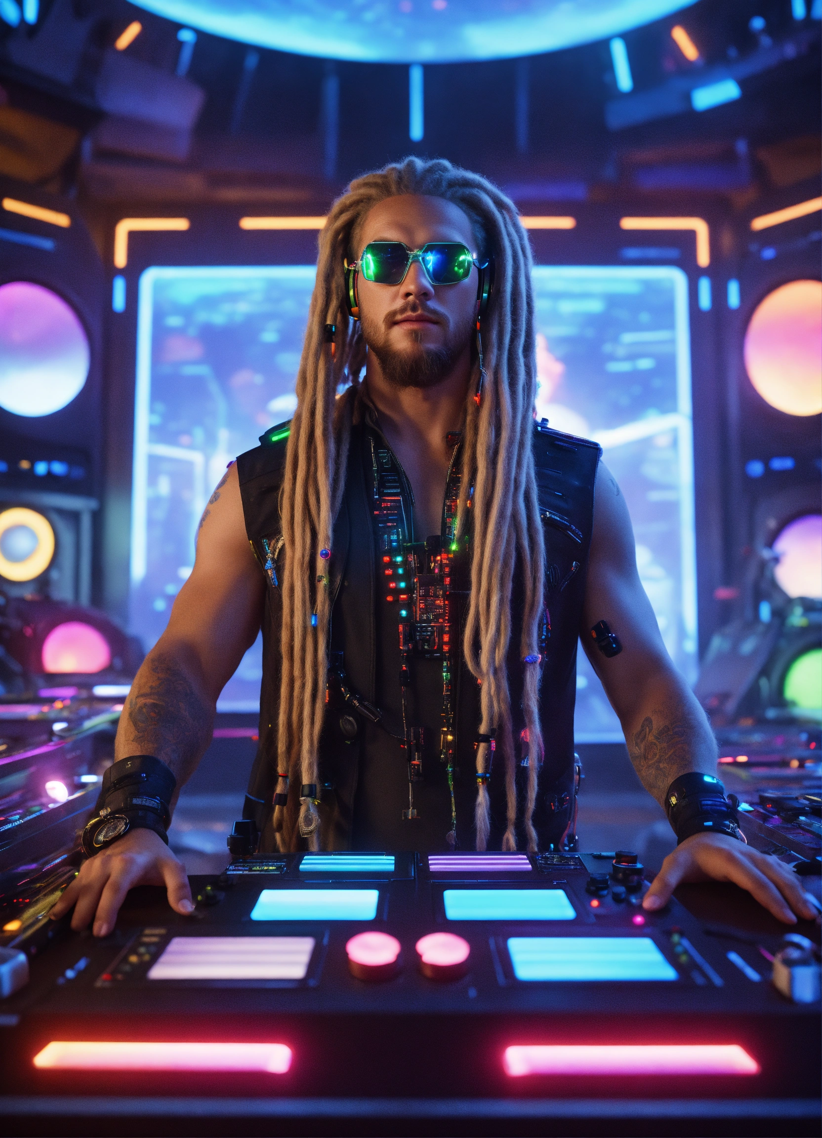 Lexica - Caucasian male with long blonde dreadlocks wearing futuristic ...