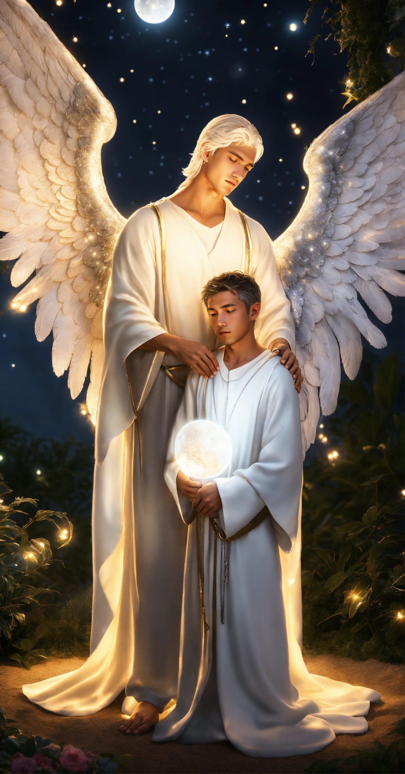 Lexica - 2 male guardian angels with detailed and luminous white angel ...