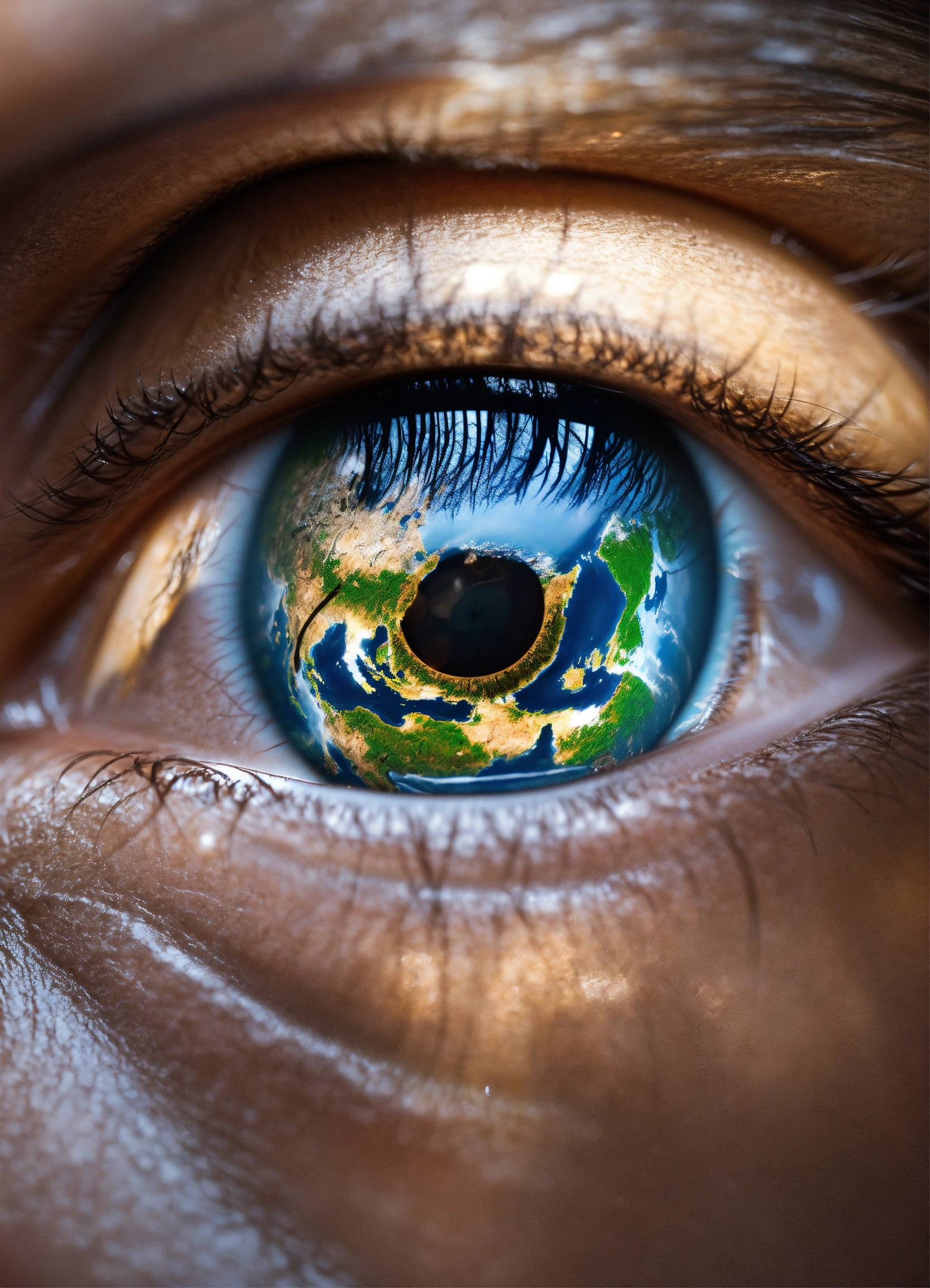 Lexica - Earth shows in a human eyeball as reflection, high quality