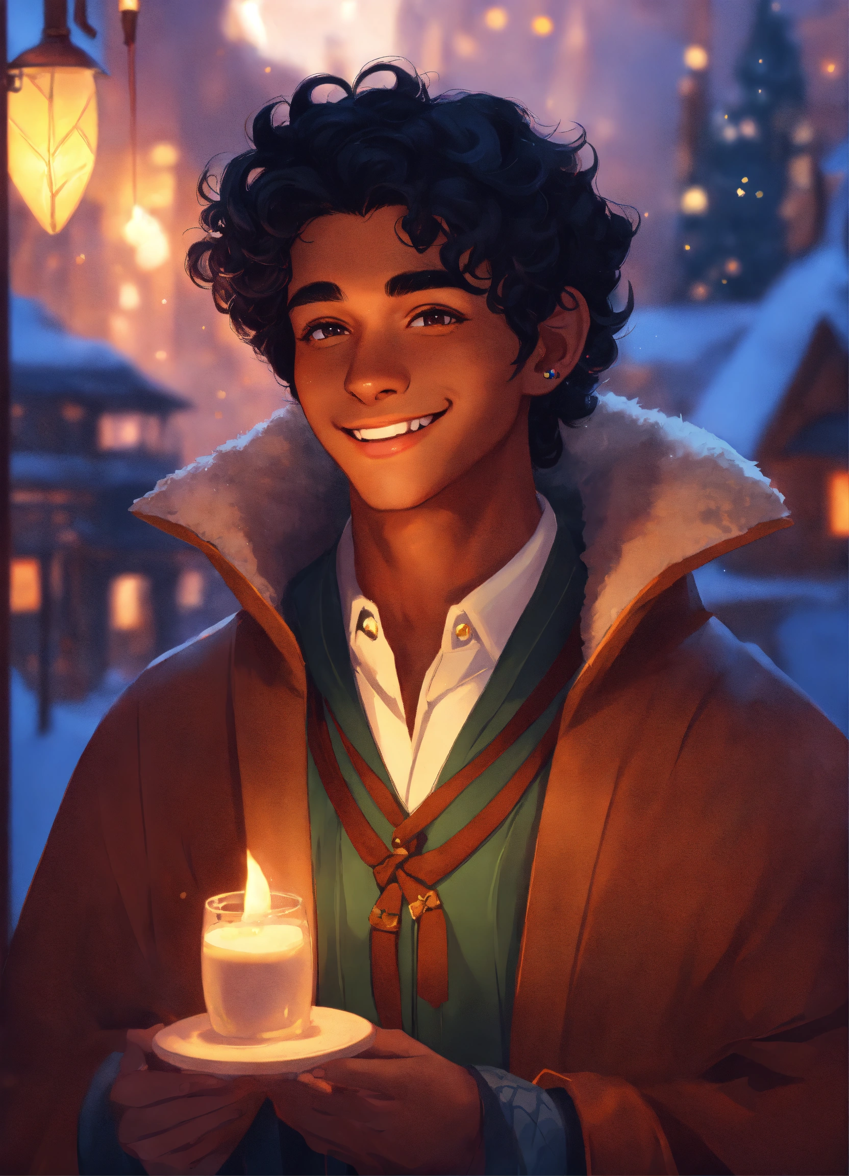 Lexica - 25 year old elf man, curly black hair, tan skin, hazel eyes ...