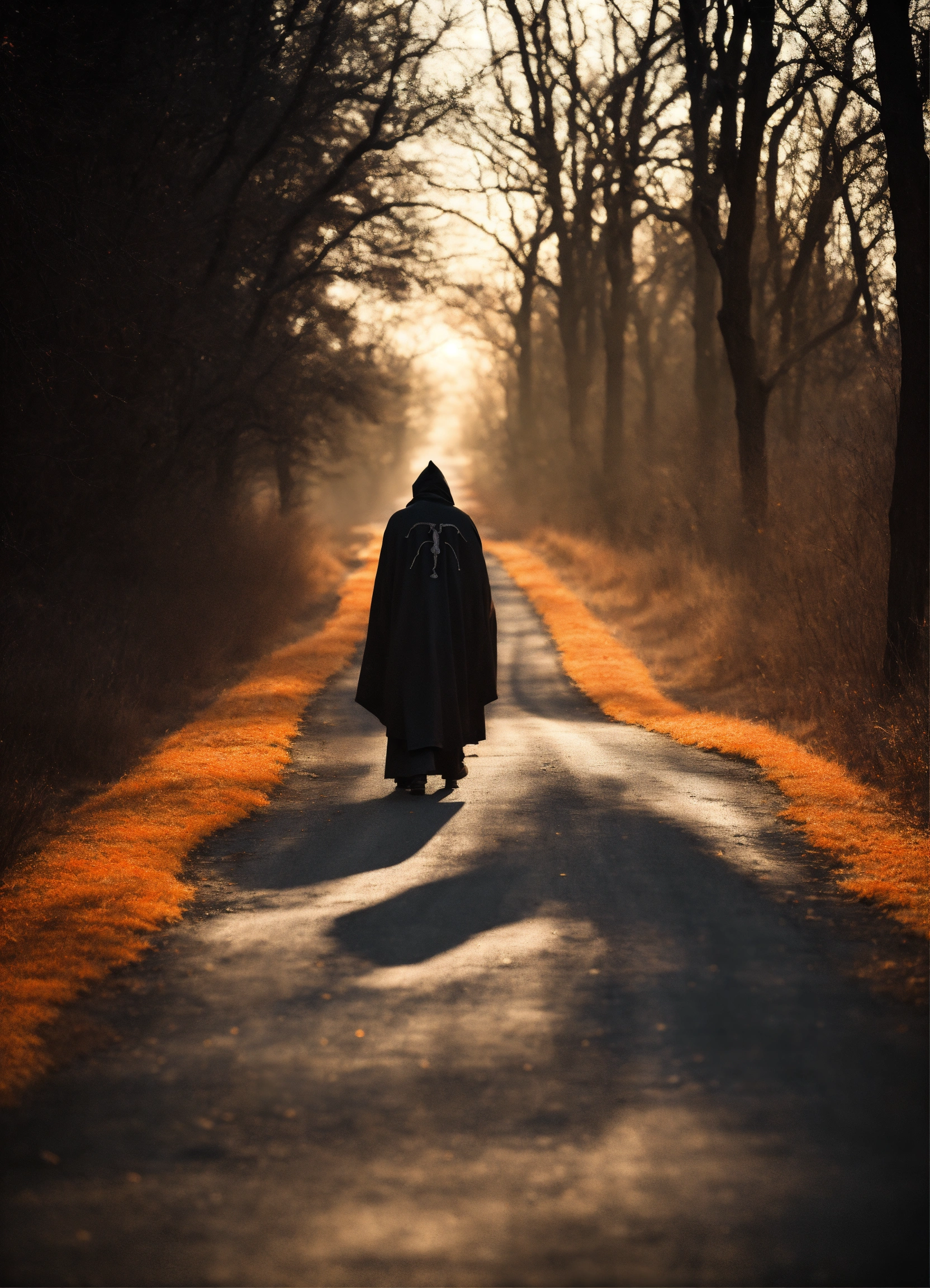Lexica - A black and white image showing a creepy creep walking down a ...