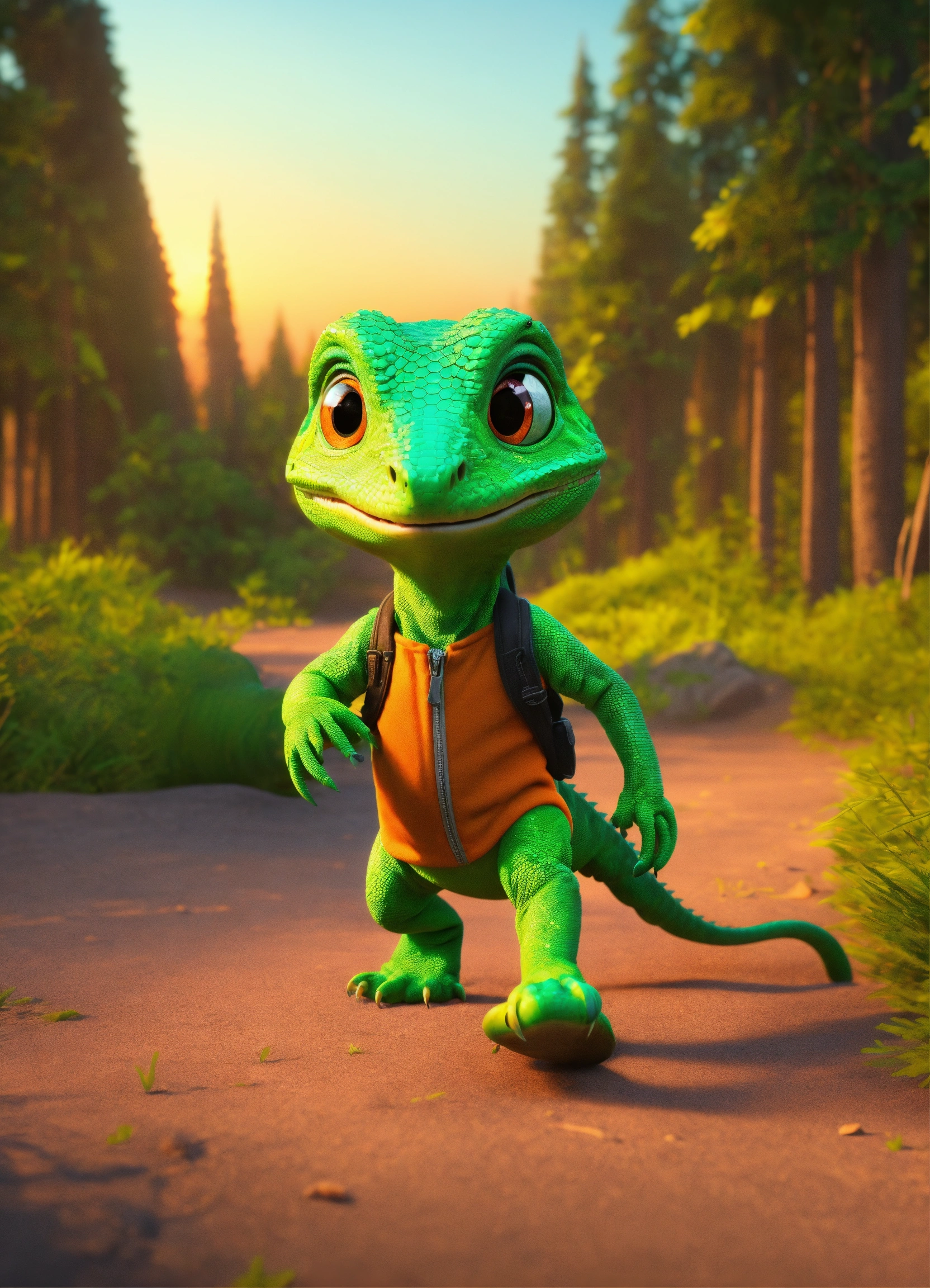 Lexica - Realist 3d animation, little boy, lizard with bright green ...