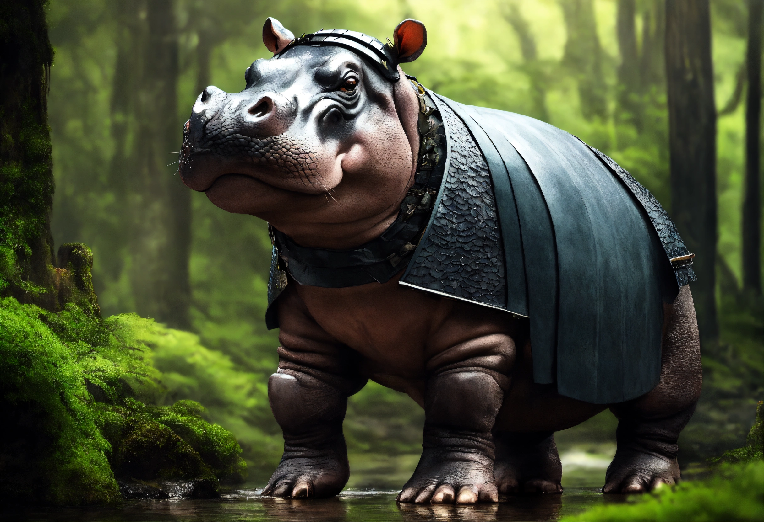 Lexica - Hippo samurai. Forest. Hyper realistic.