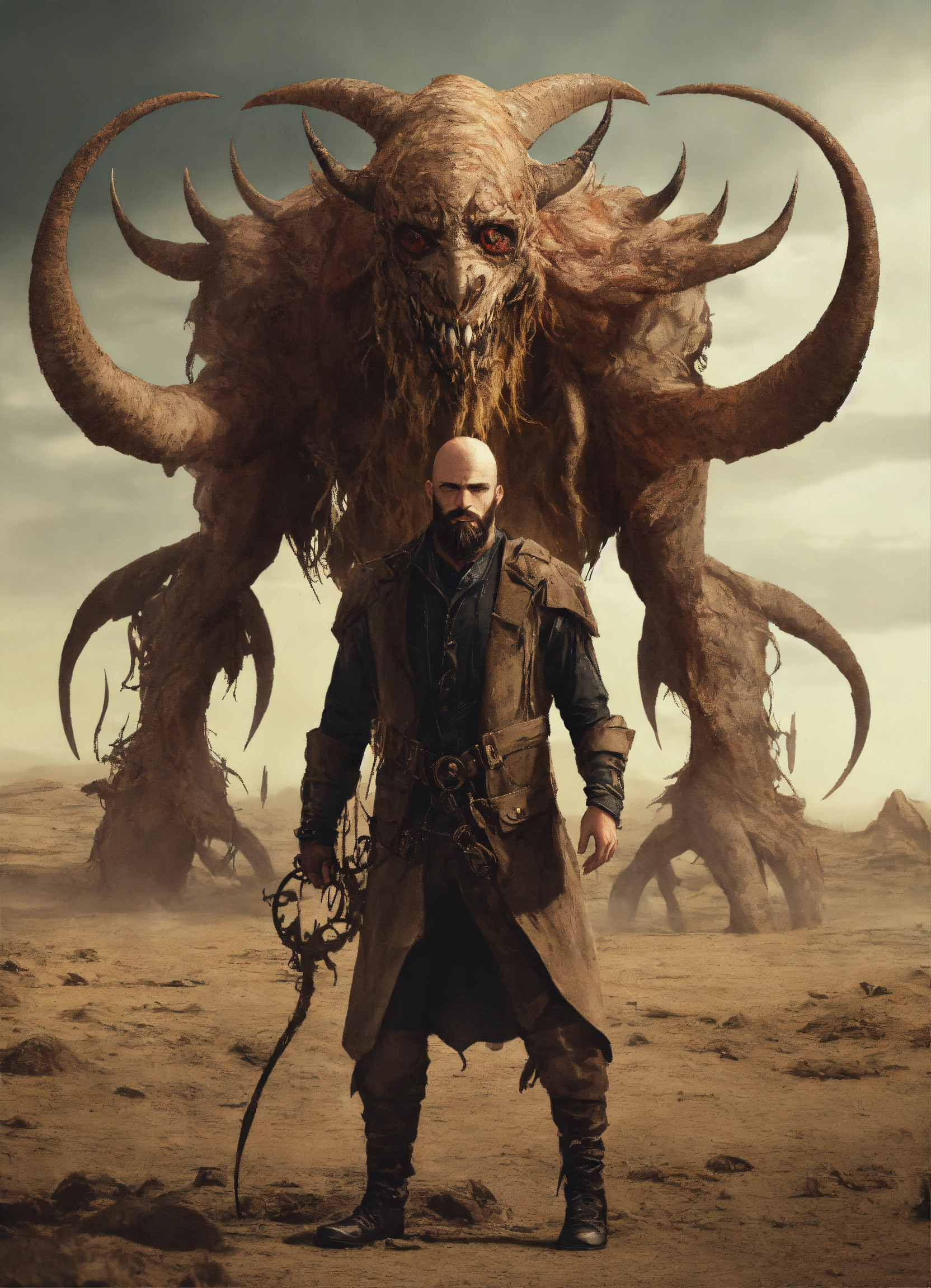 Lexica - A young bald man with beard image of a grotesque, otherworldly ...