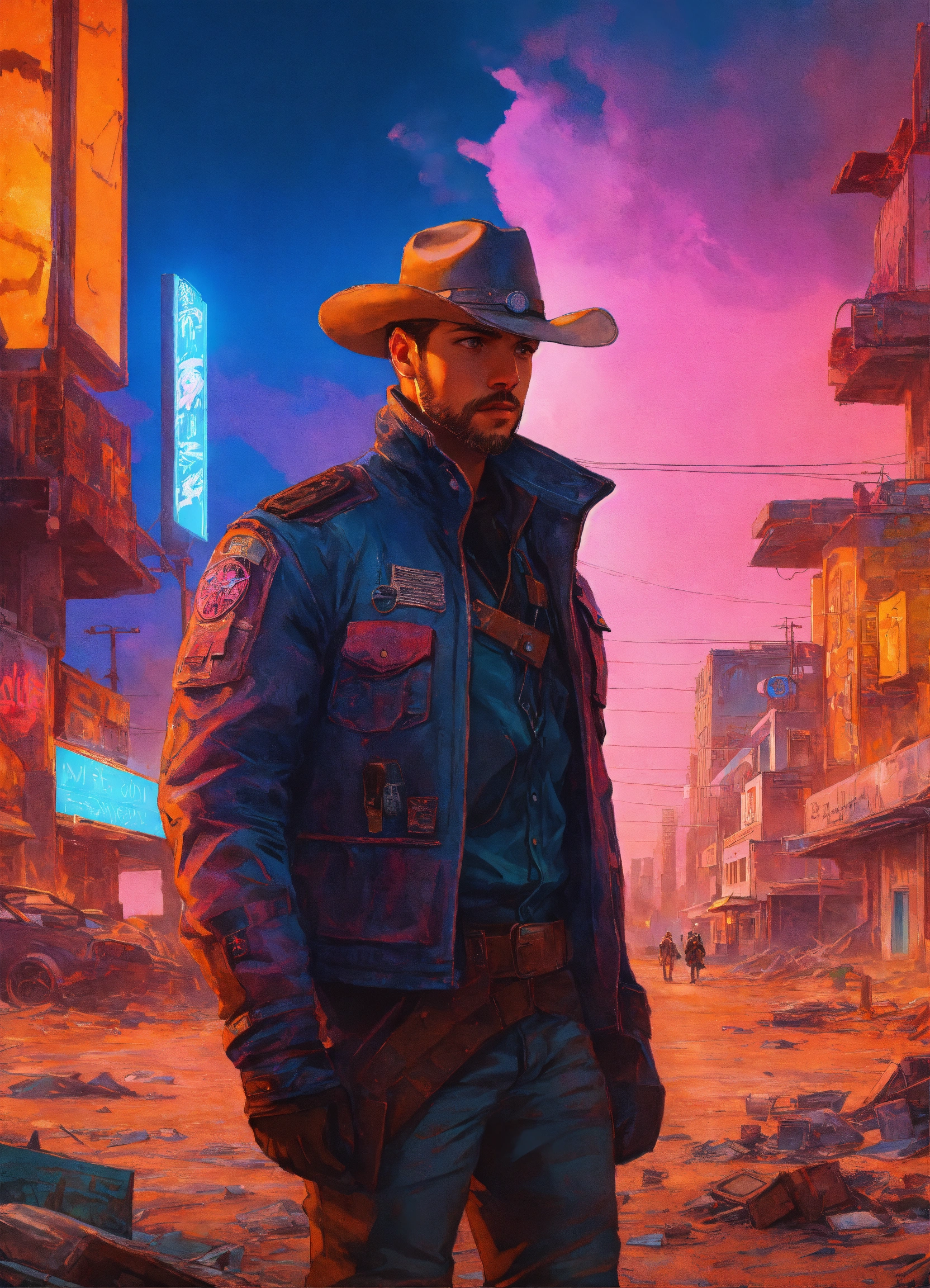 Lexica - A futuristic cowboy wearing a cowboy hat. the scene is set in ...