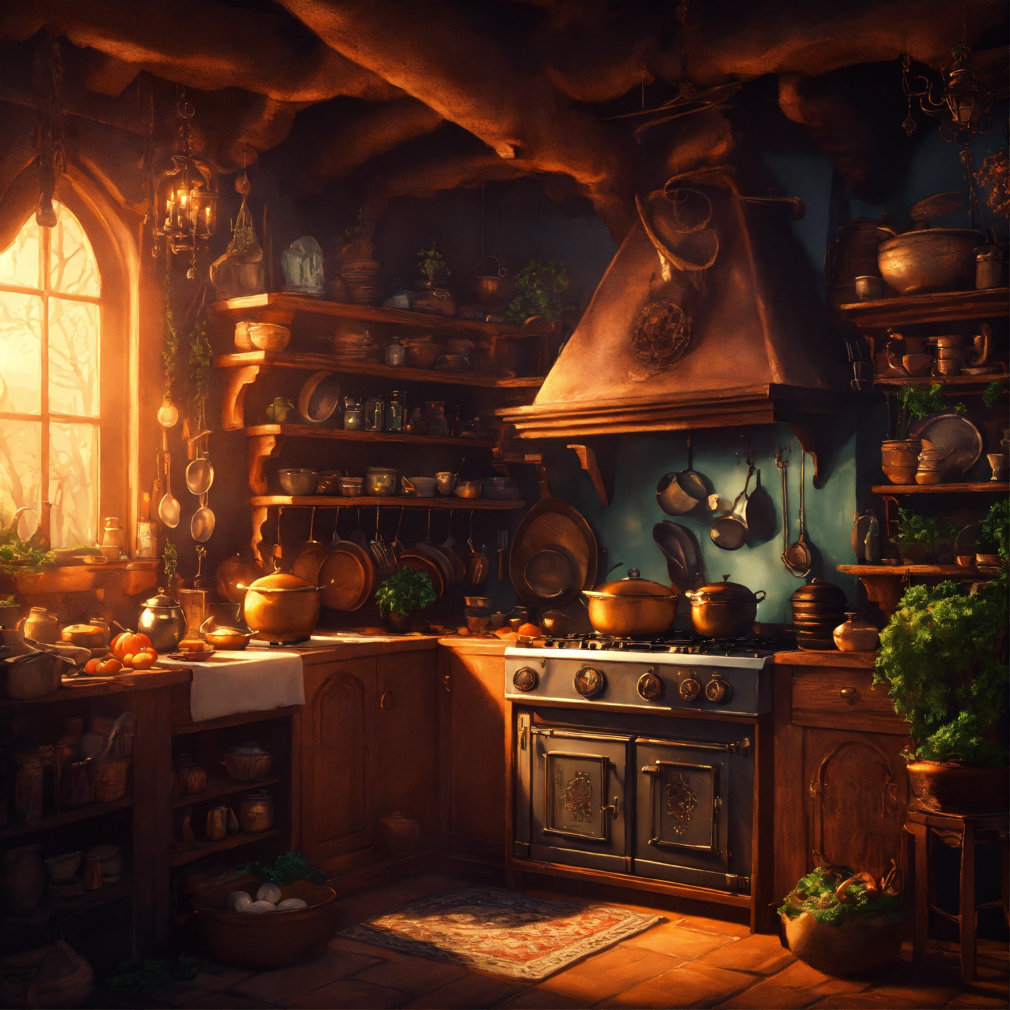 Lexica - Epic beautiful shot of a ultra detailed witch kitchen with a ...
