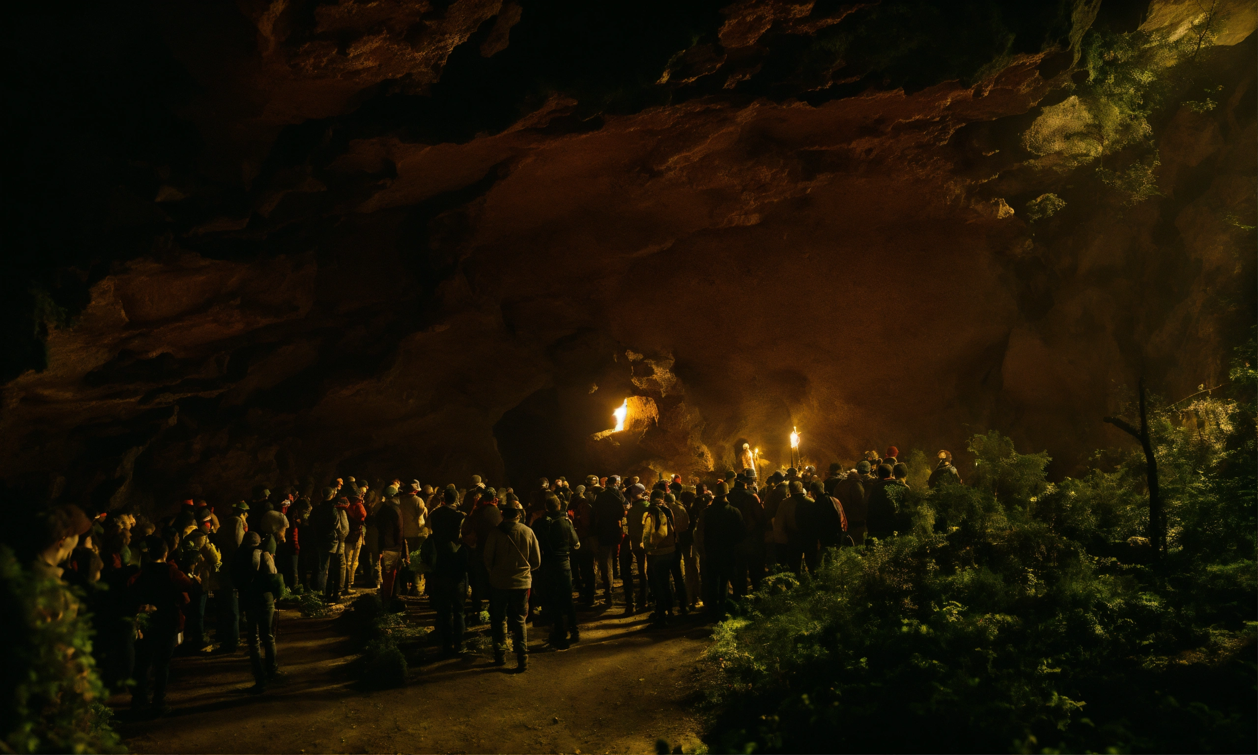 Lexica - An angry mob of canadians gathered around a large cave in the ...