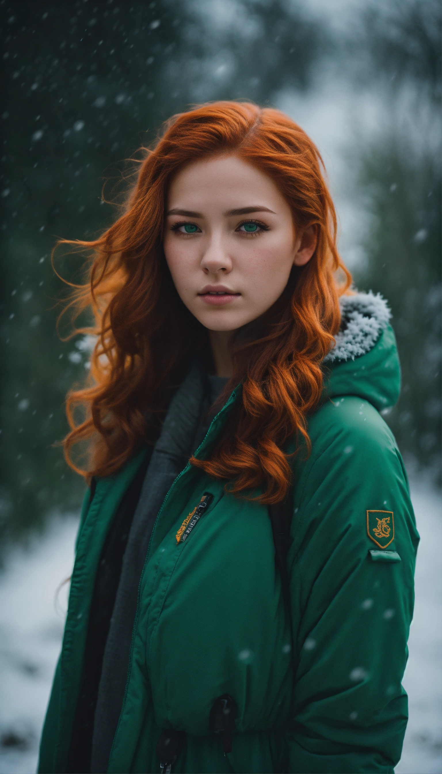 Lexica - Beautiful girl with light red hair, green-gray eyes, moody ...