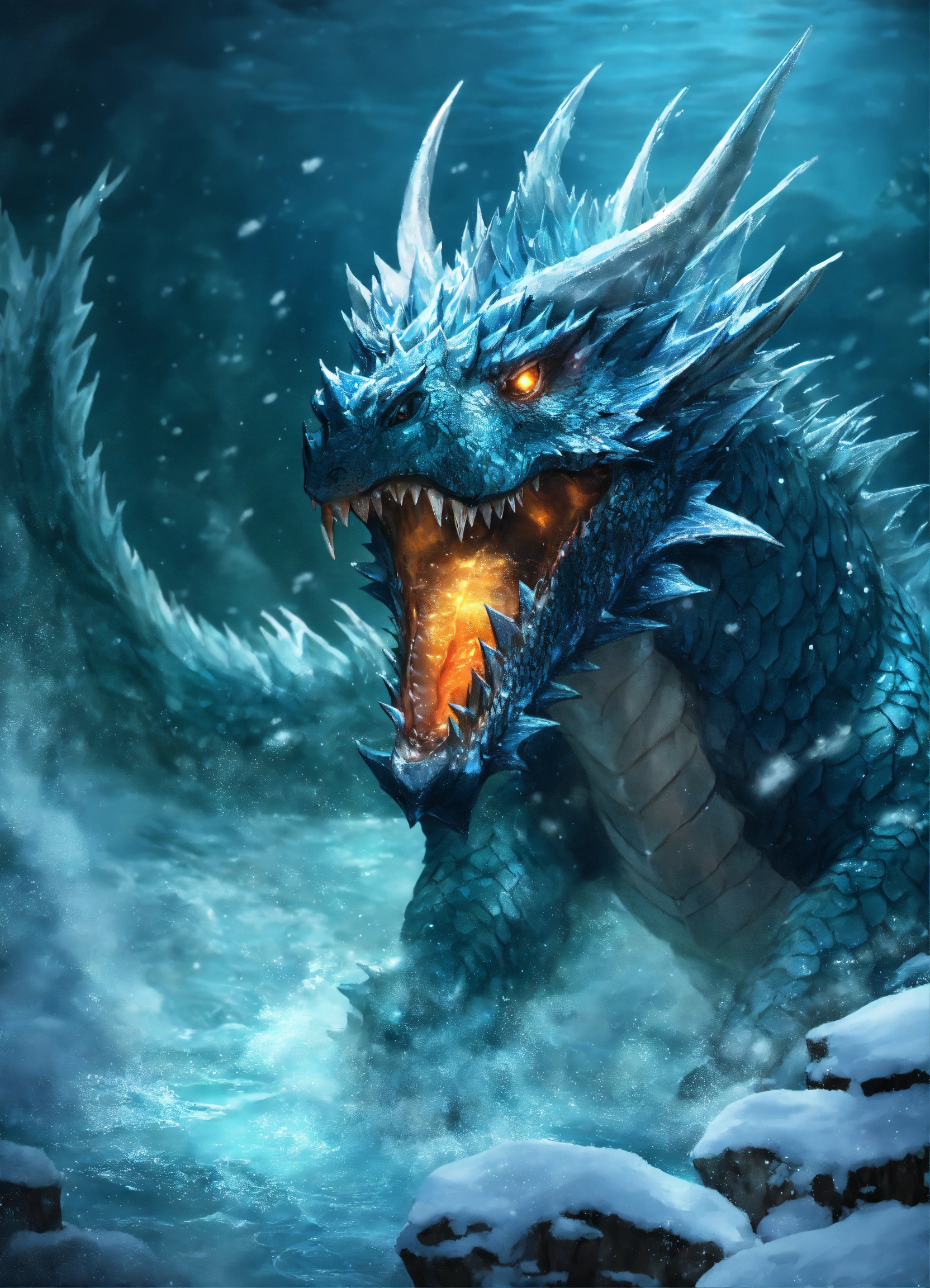 Lexica - Frost dragon in cold water, icy and snowy, dnd, fantasy, evil ...
