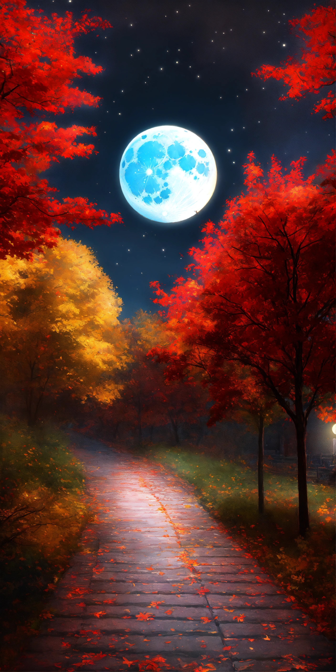 Lexica - Magical, moon, autumn, nightscape, red leaves, realistic,16k ...