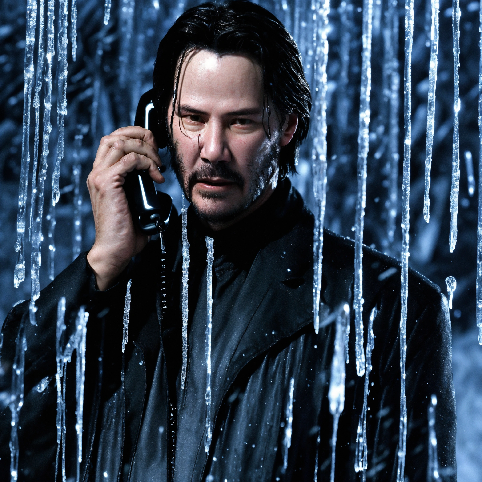Lexica - Keanu Reeves as Neo from the matrix is frozen, he is calling ...