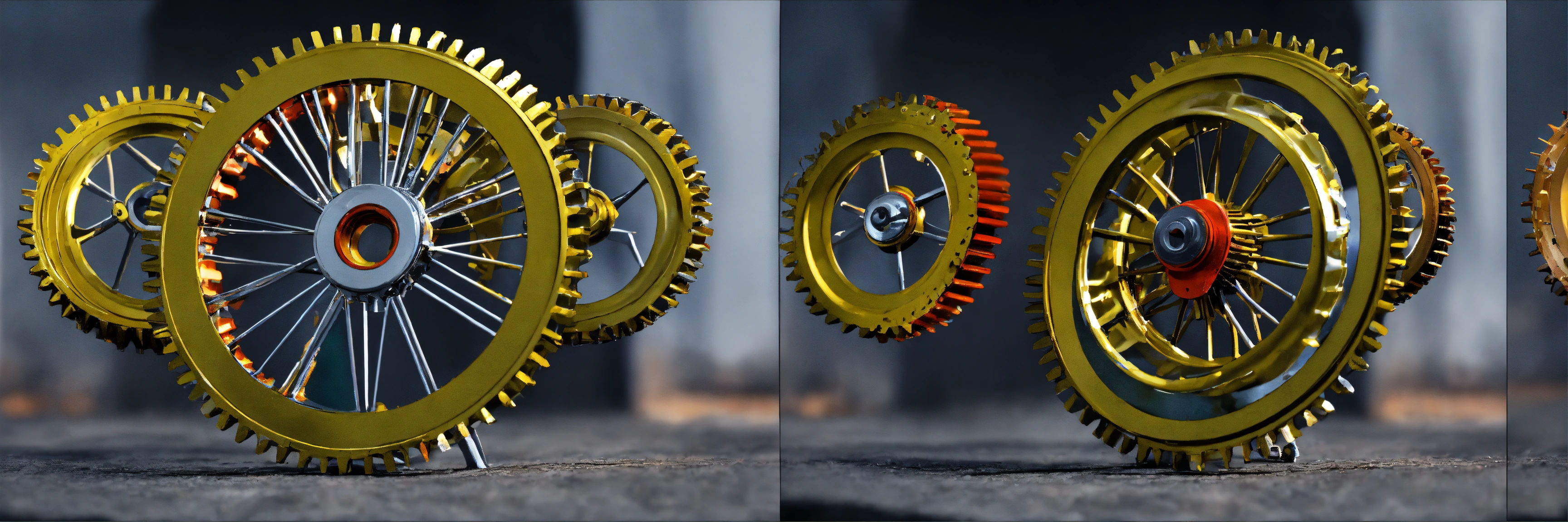 Lexica - 5 plain gear wheels joined in a rotating mechanism plain joined