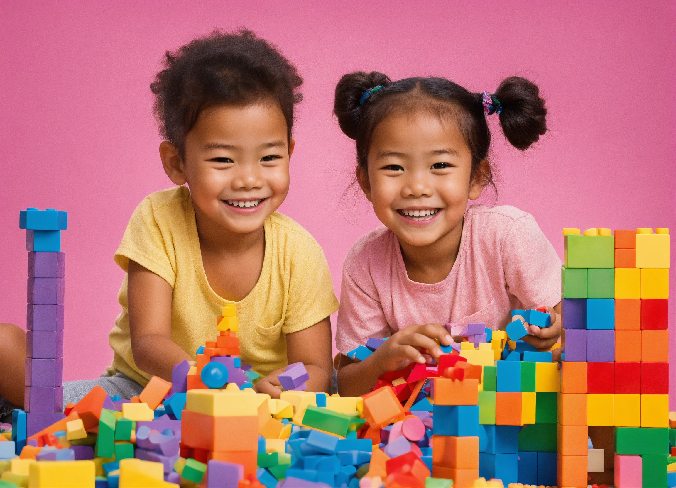Lexica - Boy and girl together putting together building blocks ...