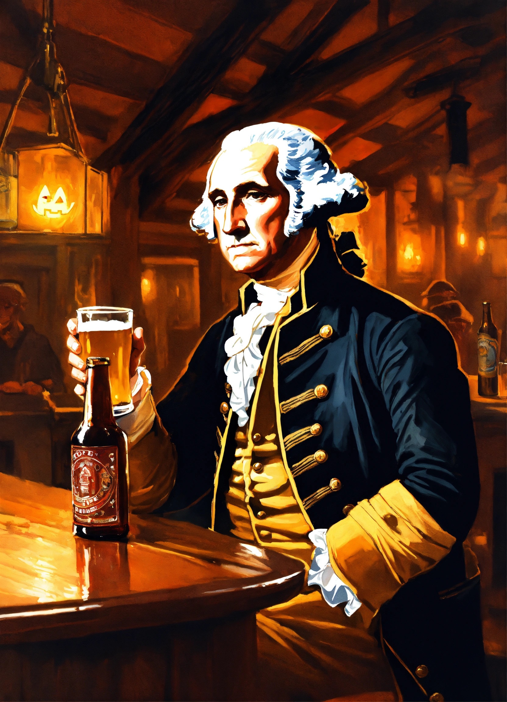Lexica - Painting of george Washington drinking beer at a bar. Greg ...