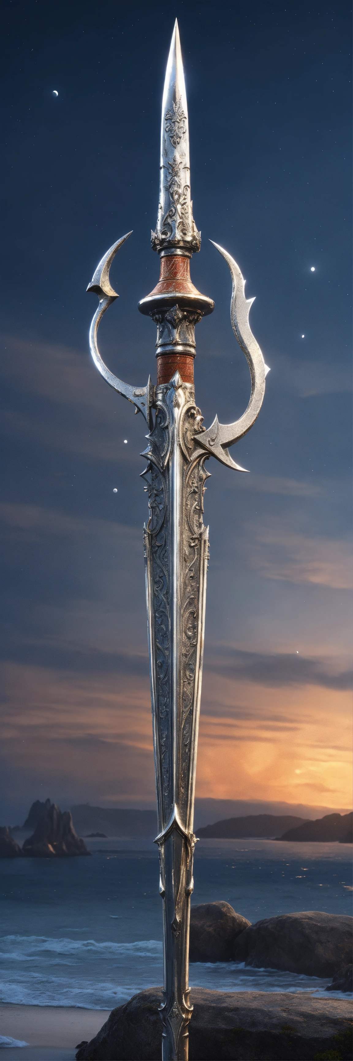 Lexica - 8k, picture of a very long gezackte harpoon with a spearhead ...