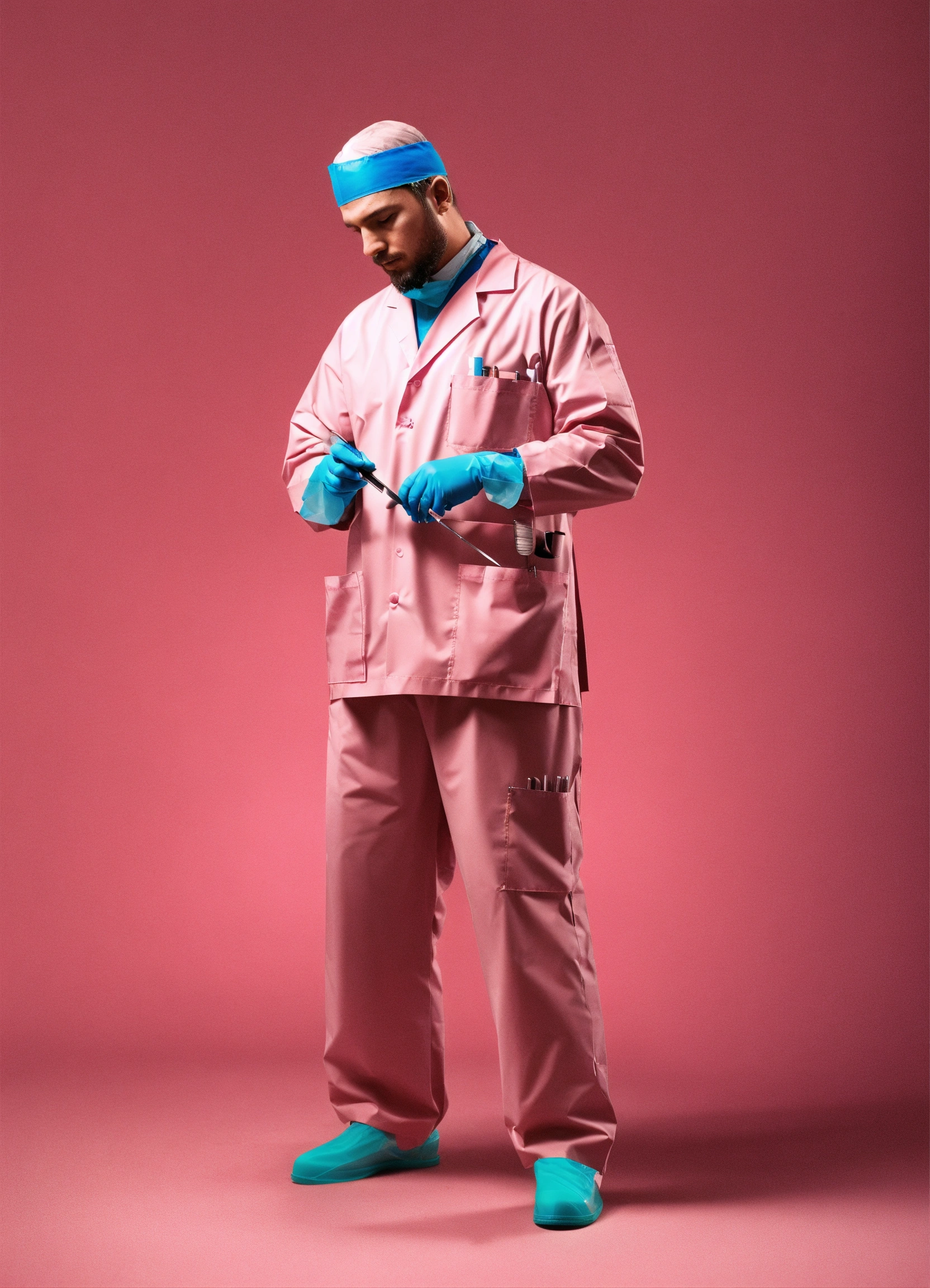 Lexica - A crouching surgeon holds a scalpel. Full length, Hyper ...