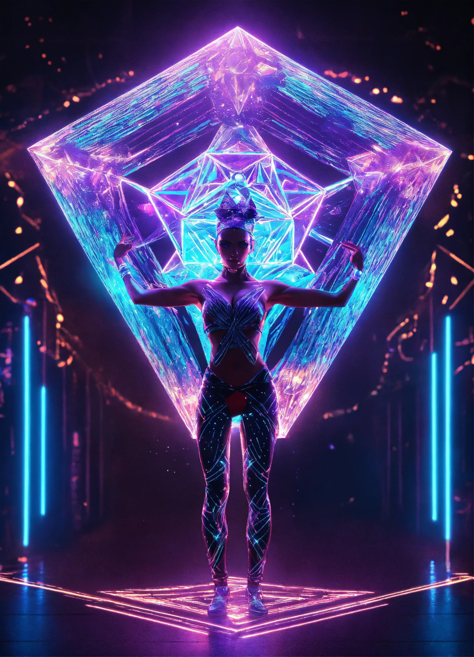 Lexica - Digital Shaman Dancer dancing in diamond and shimmer black ...