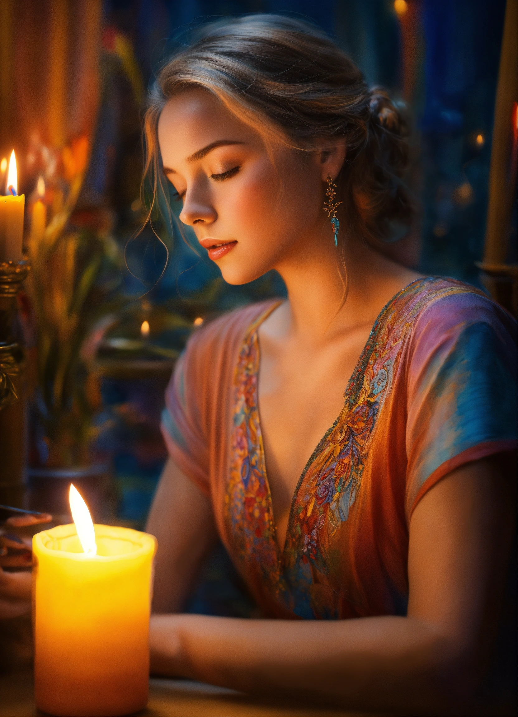 Lexica - A photorealistic drawing of a young woman, a portrait, candlelight, wallpaper ...