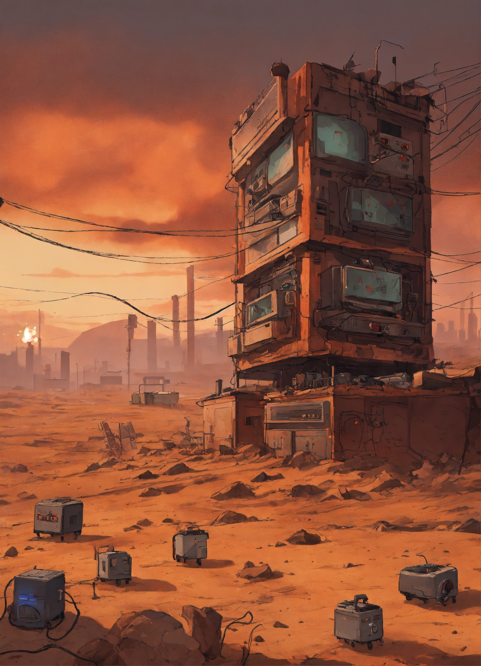 Lexica - Tall illustration of a barren desert landscape. In the middle ...